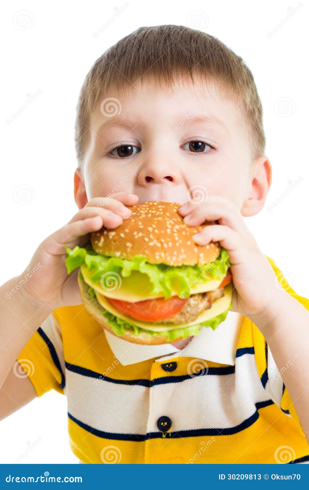 Kid Boy Eating Delicious Hamburger Isolated Stock Photos - Image: 30209813