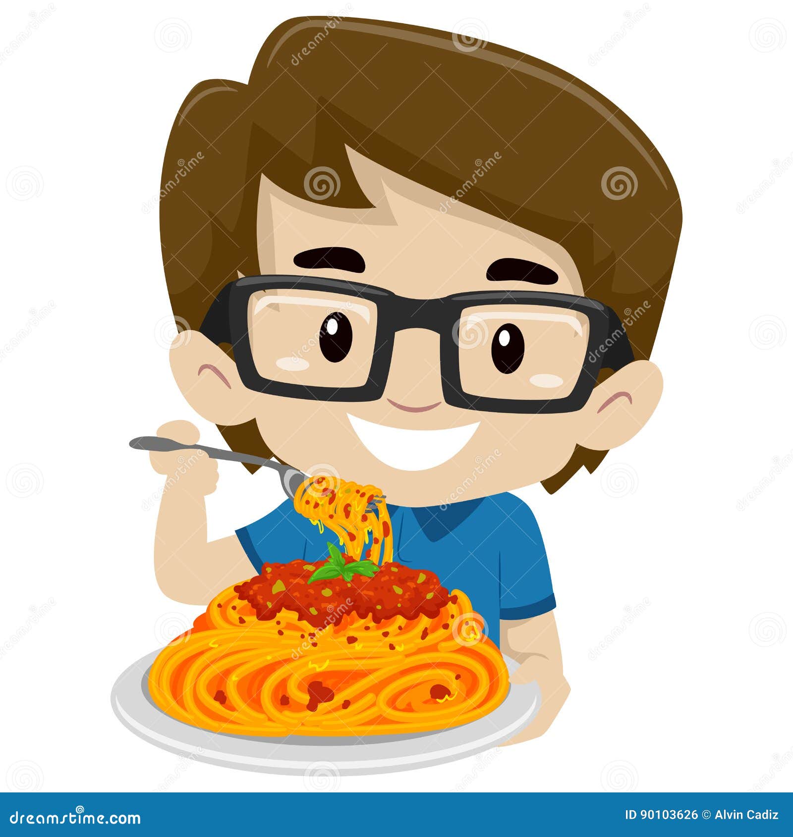 Kid Boy Eating Spaghetti stock vector. Illustration of person - 90103626