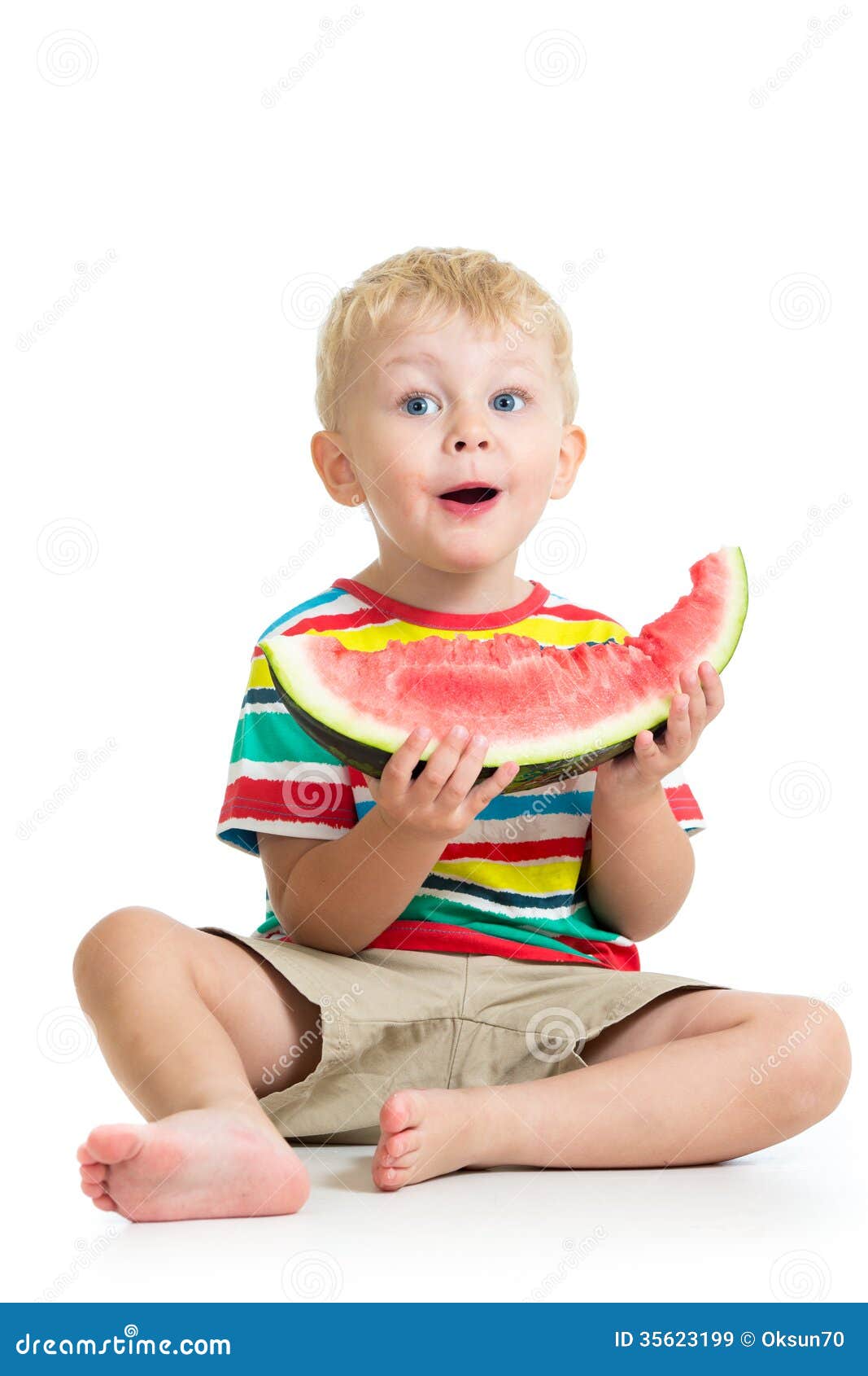 Kid boy eating watermelon stock image. Image of happy - 35623199