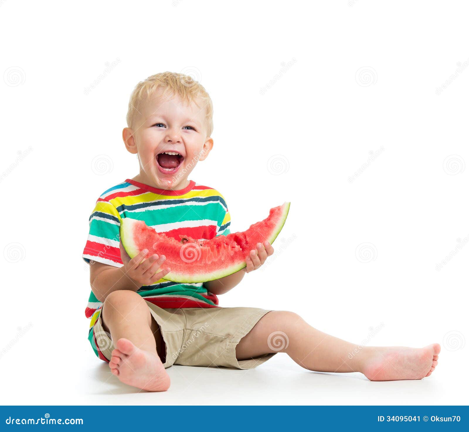 Kid boy eating watermelon stock image. Image of childhood - 34095041