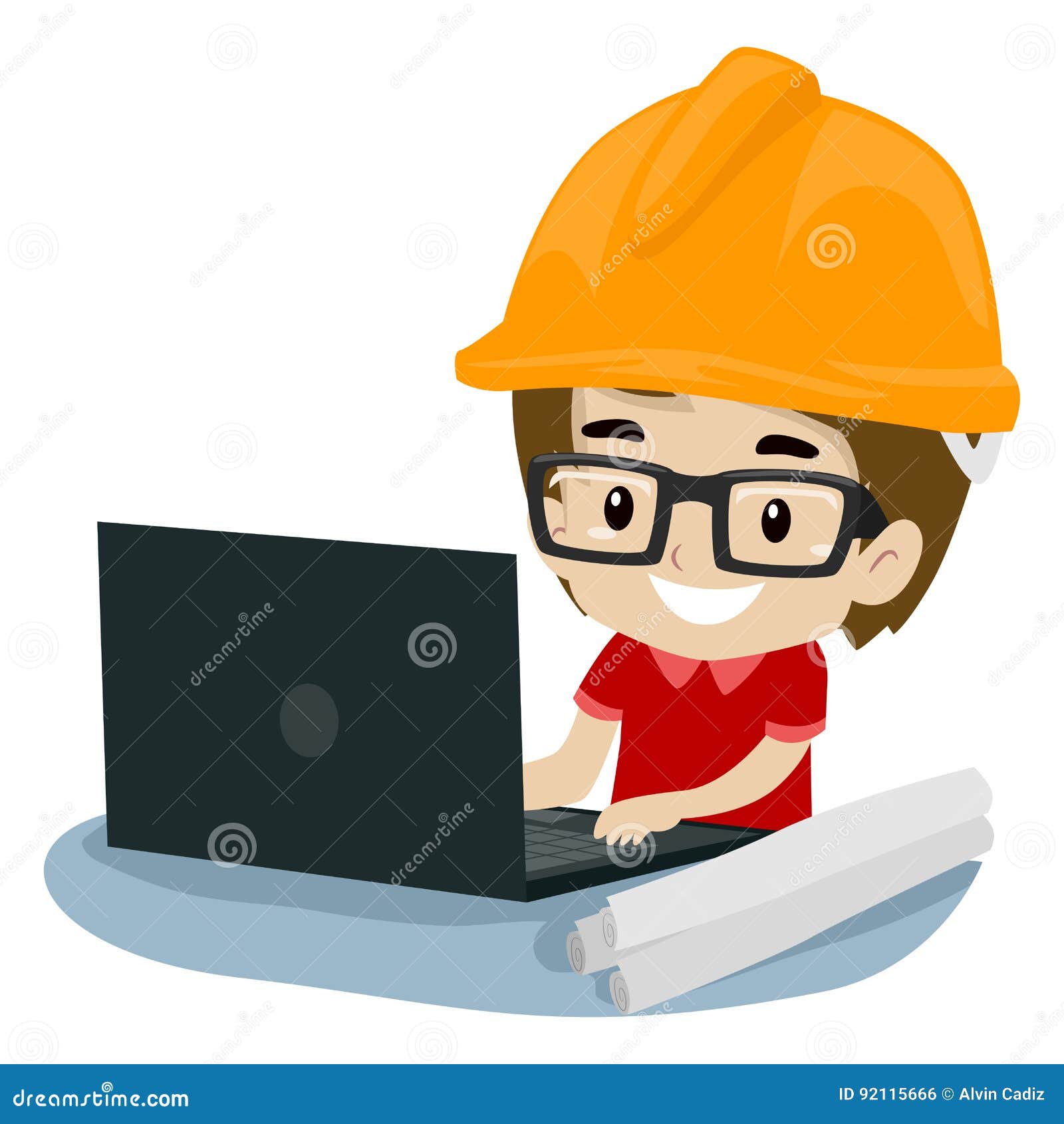 Kid Boy Engineer Using a Laptop Stock Vector - Illustration of draft ...