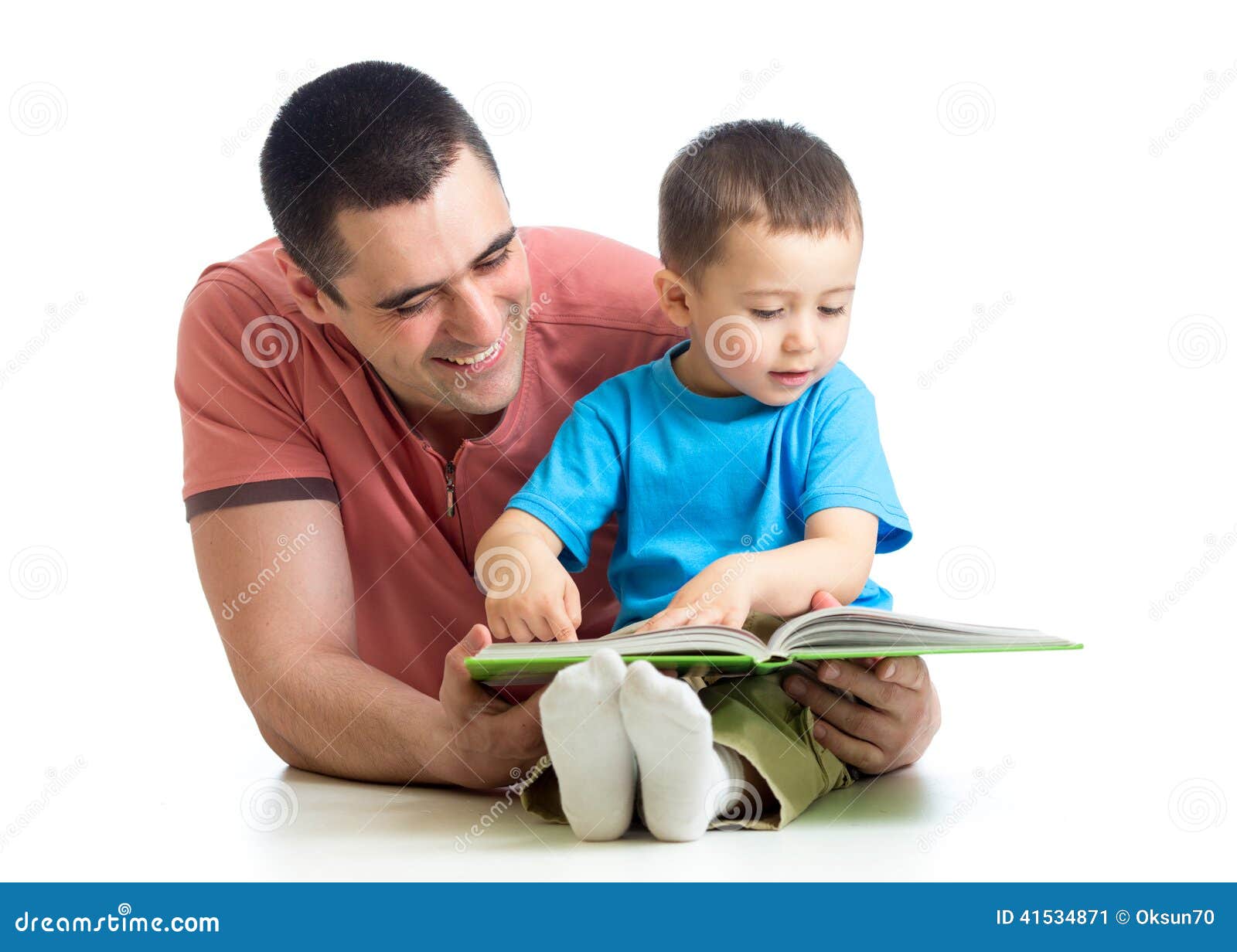 Kid Boy and Father Read a Book Stock Image - Image of parent, nurture ...