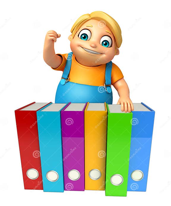 Kid boy with Files stock illustration. Illustration of learning - 77468615