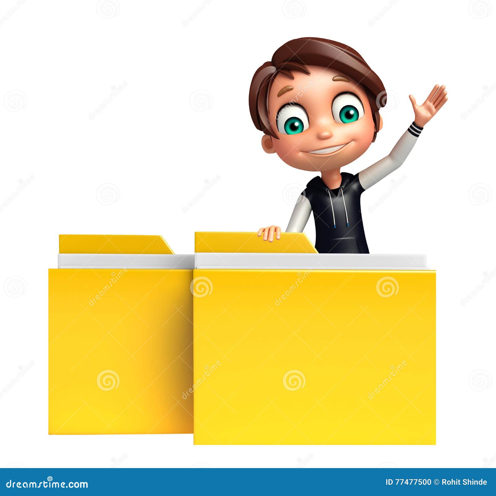 Kid boy with folder stock illustration. Illustration of happiness ...