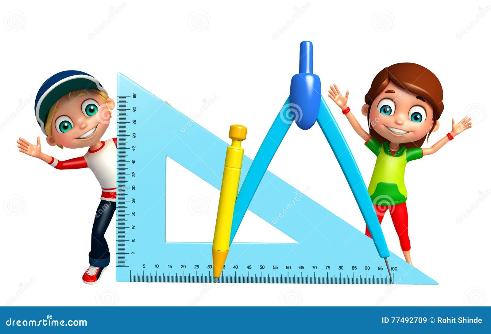 Kid Boy and Girl with Drawing Compass Stock Illustration - Illustration ...
