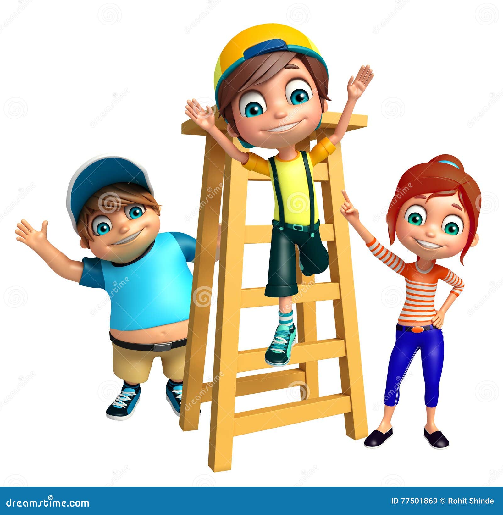 Kid Boy and Girl with Ladder Stock Illustration - Illustration of ...