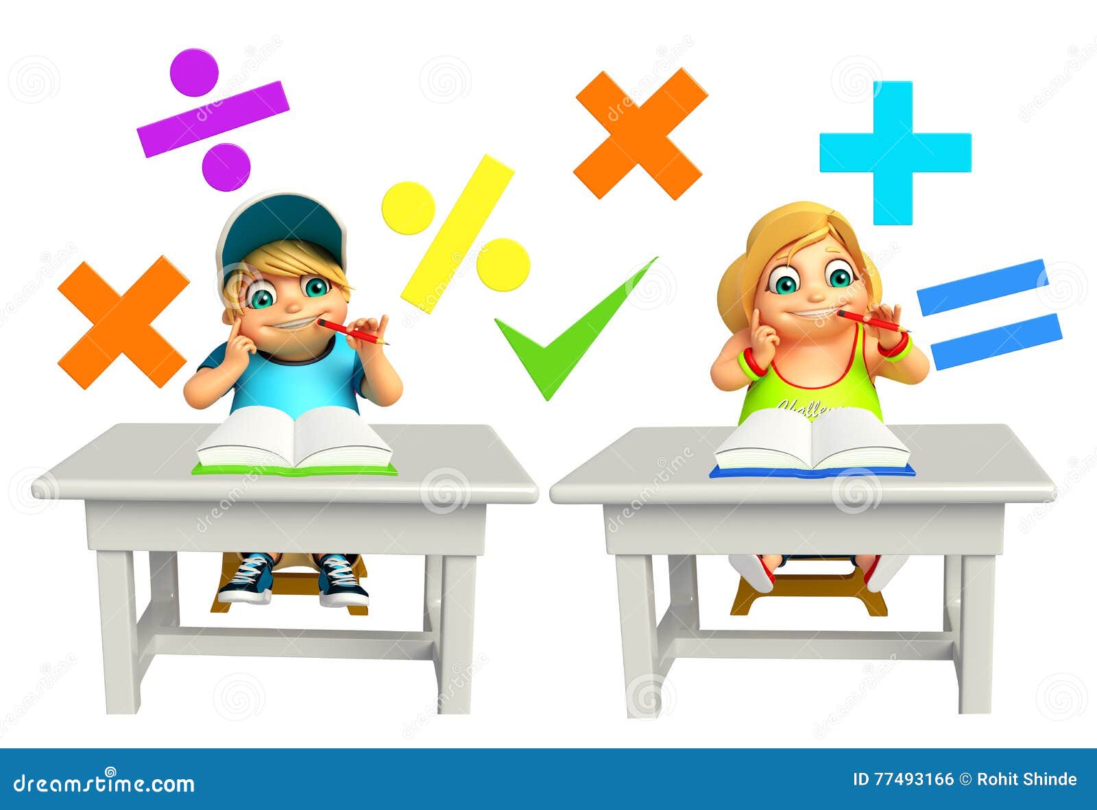 Kid Boy and Girl with Math Sign Stock Illustration - Illustration of ...