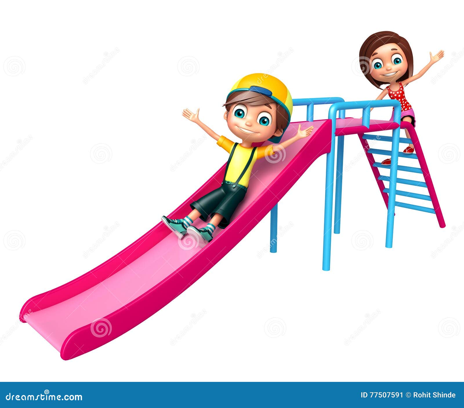 Kid Boy and Girl with Sliding Stock Illustration - Illustration of cute ...