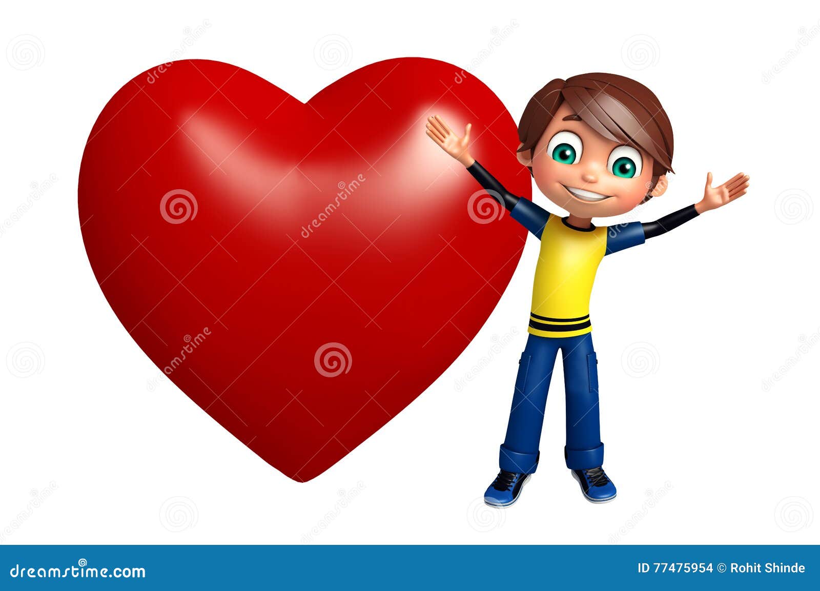 Kid boy with heart stock illustration. Illustration of happy - 77475954