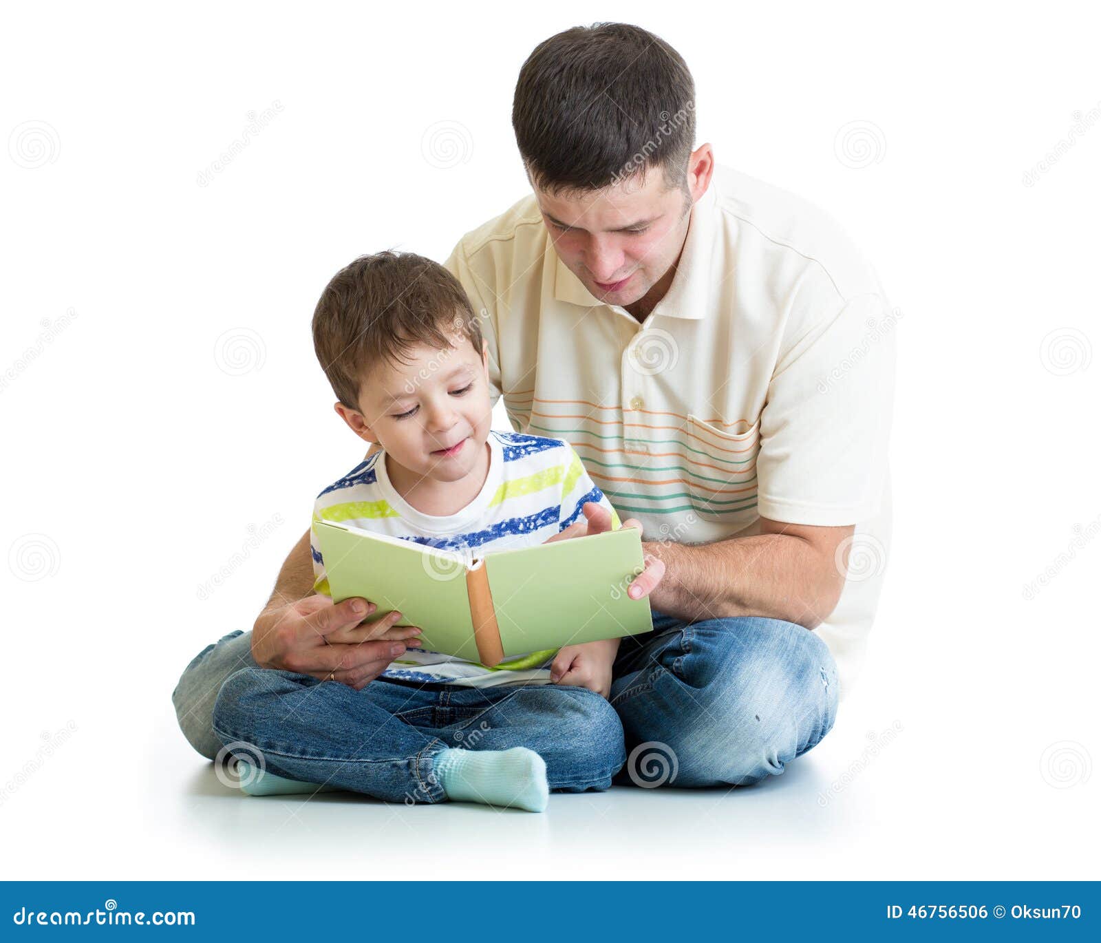 Kid Boy and His Dad Read a Book Stock Photo - Image of interaction ...