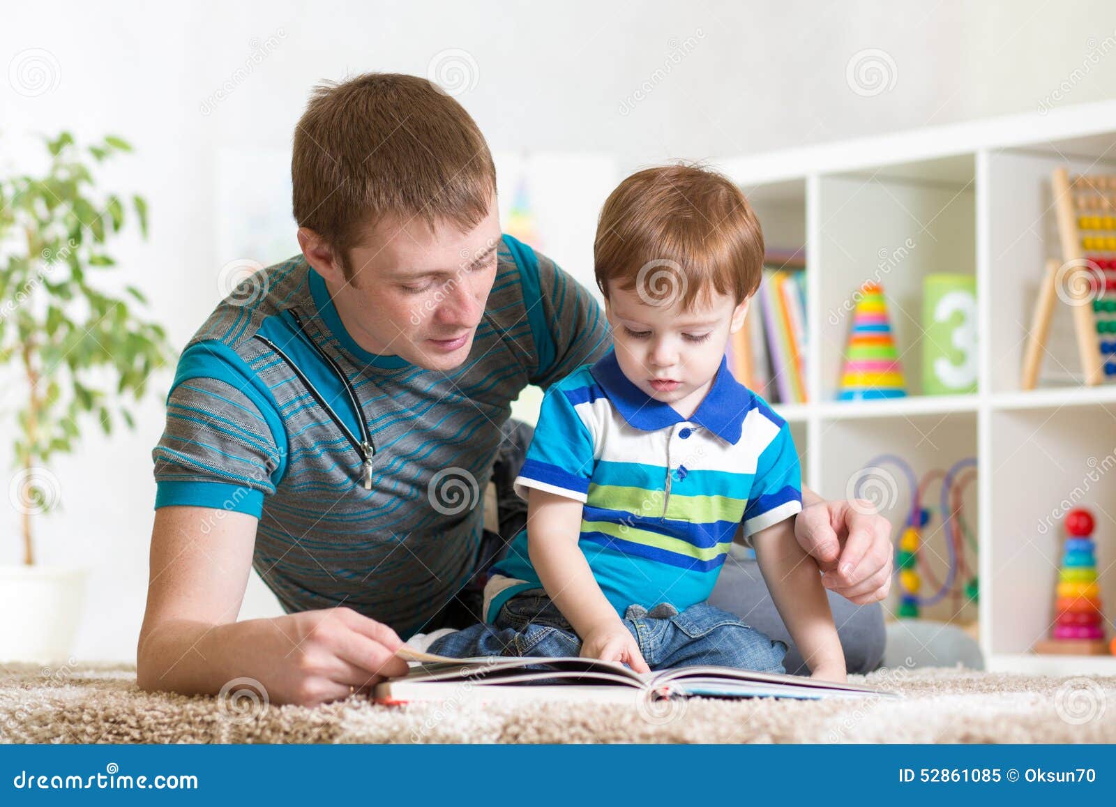 Kid Boy and His Dad Read a Book Stock Image - Image of attractive ...