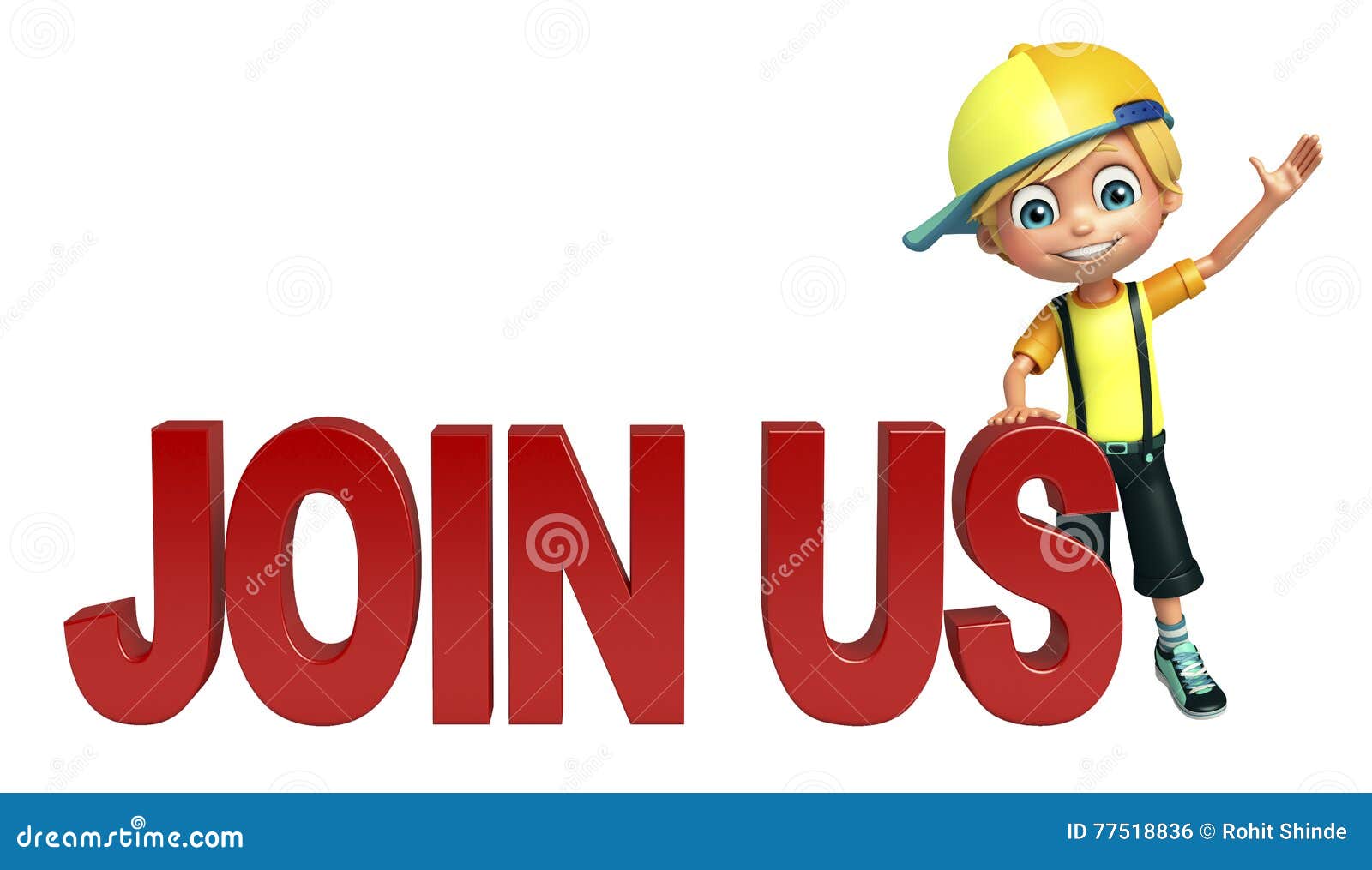 Kid boy with join us sign stock illustration. Illustration of cheerful ...