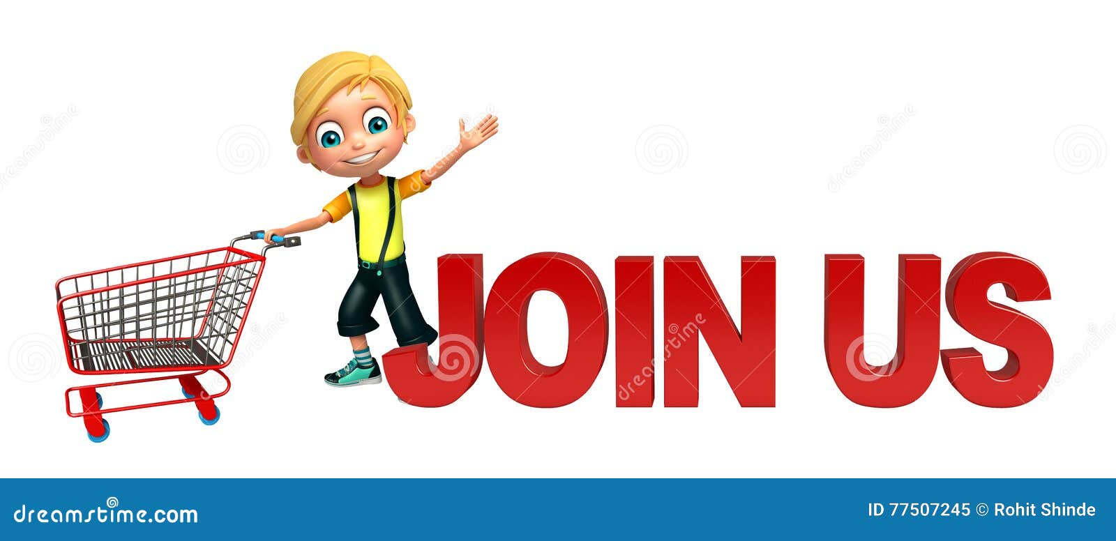 Kid Boy with Join Us Sign & Trolly Stock Illustration - Illustration of ...