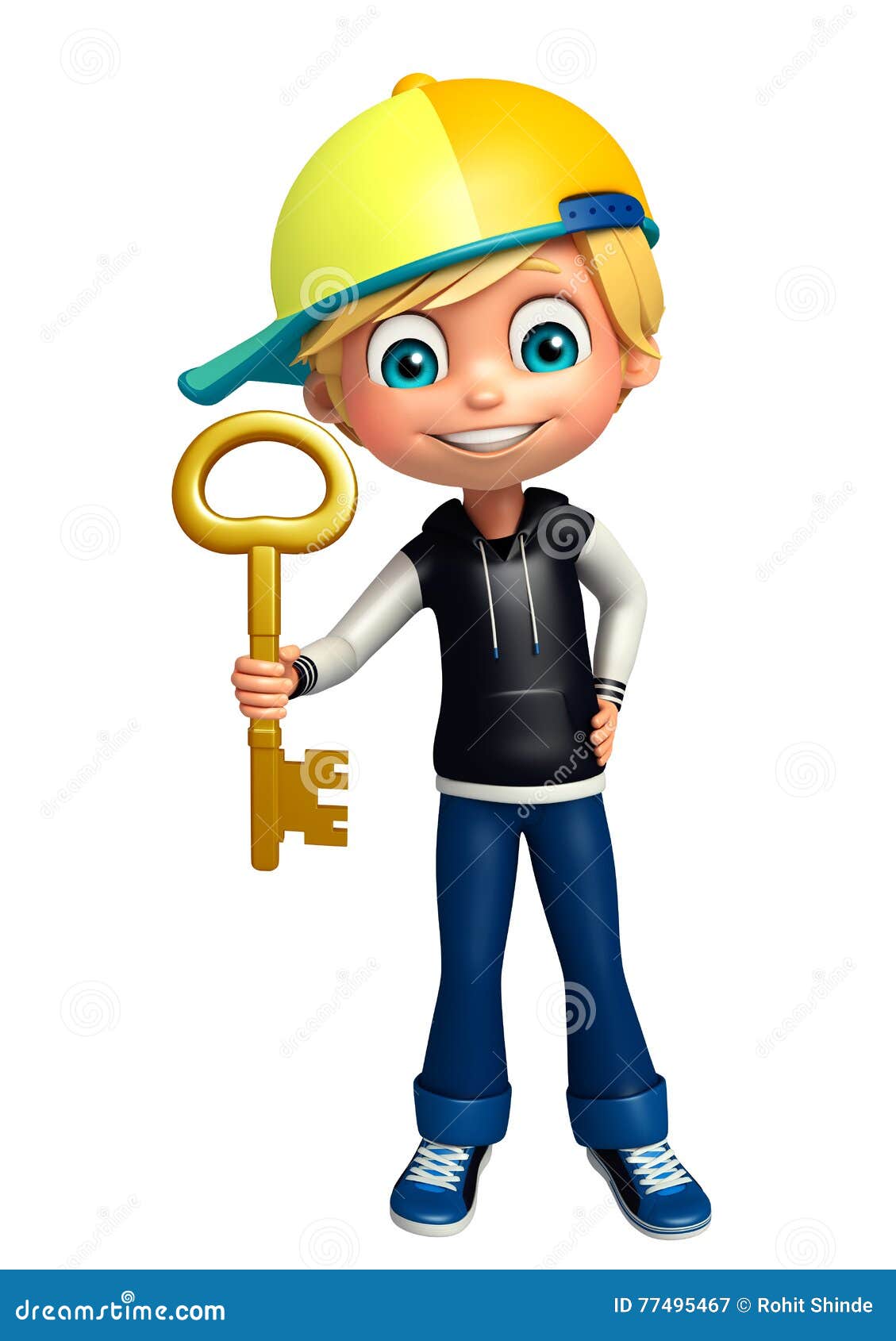 Kid boy with key stock illustration. Illustration of school - 77495467