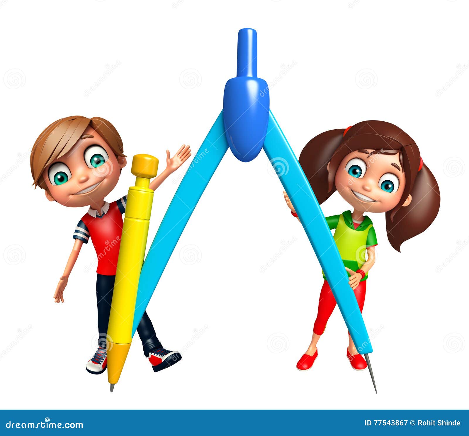 Kid Boy and Kid Girl with Drawing Compass Stock Illustration ...