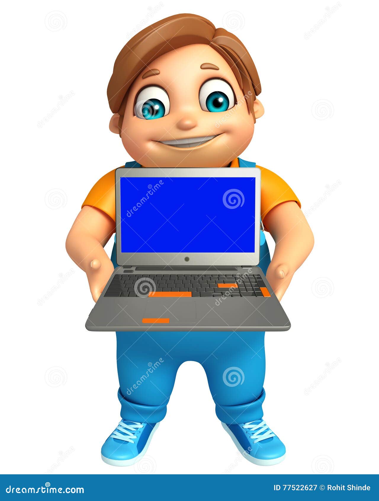 Kid boy with Laptop stock illustration. Illustration of clipart - 77522627