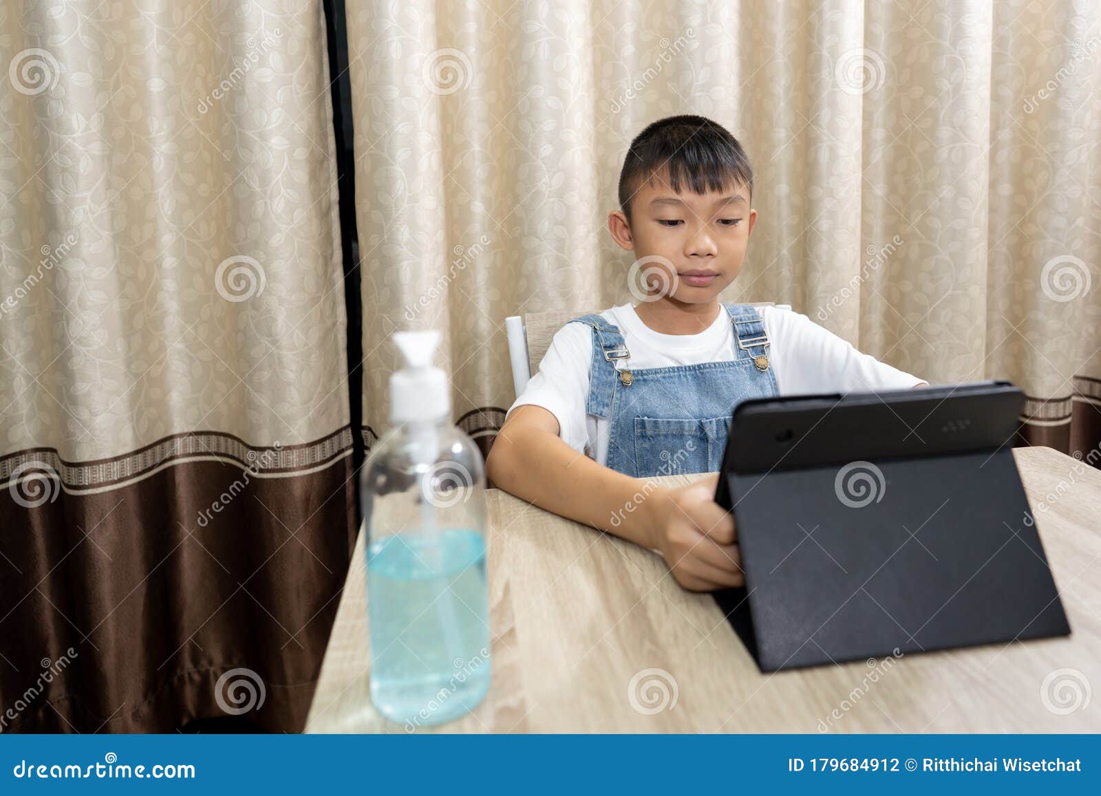 Kid Boy Learning Online and Stay at Home Stock Photo - Image of ...