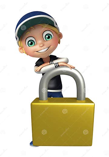 Kid boy with lock stock illustration. Illustration of character - 77490531
