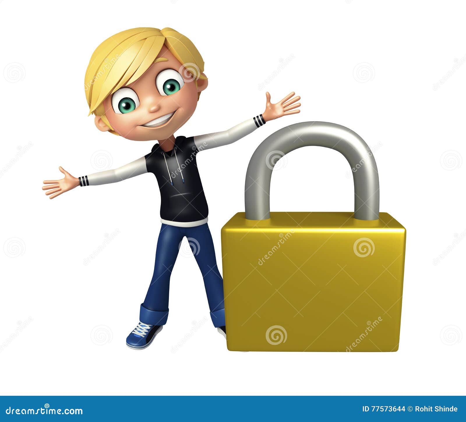 Kid boy with lock stock illustration. Illustration of study - 77573644