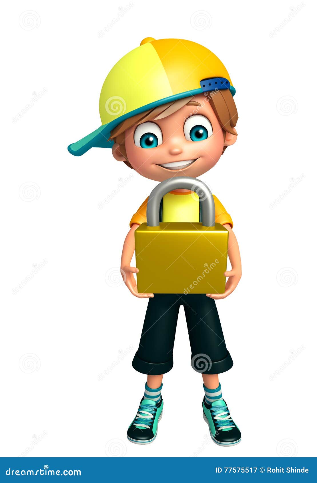 Kid boy with lock stock illustration. Illustration of school - 77575517