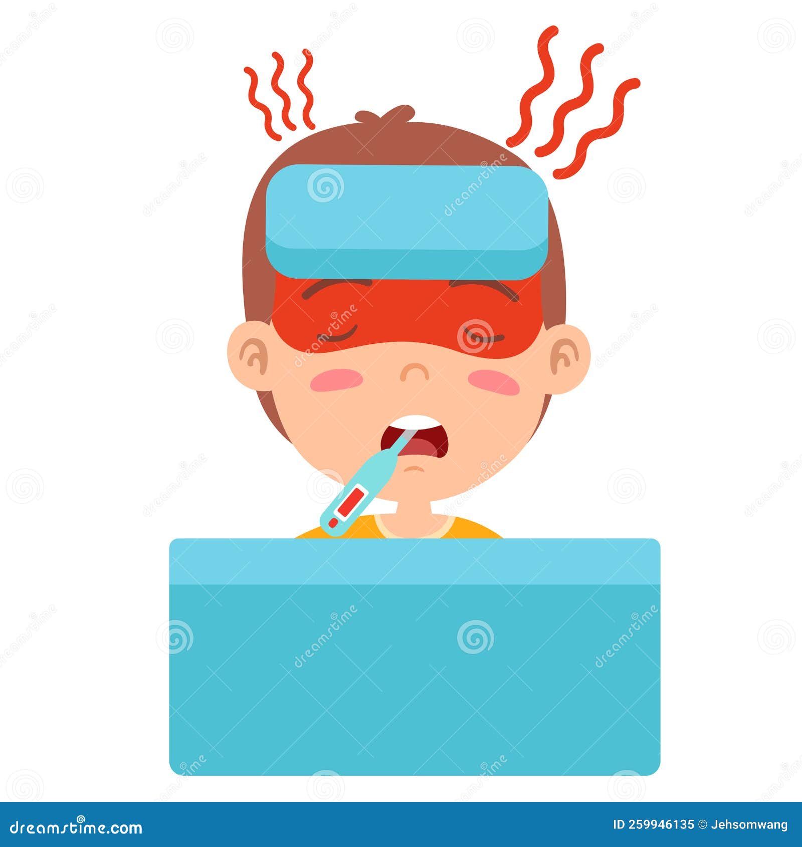 Kid Boy Lying in Bed with High Fever Stock Vector - Illustration of ...