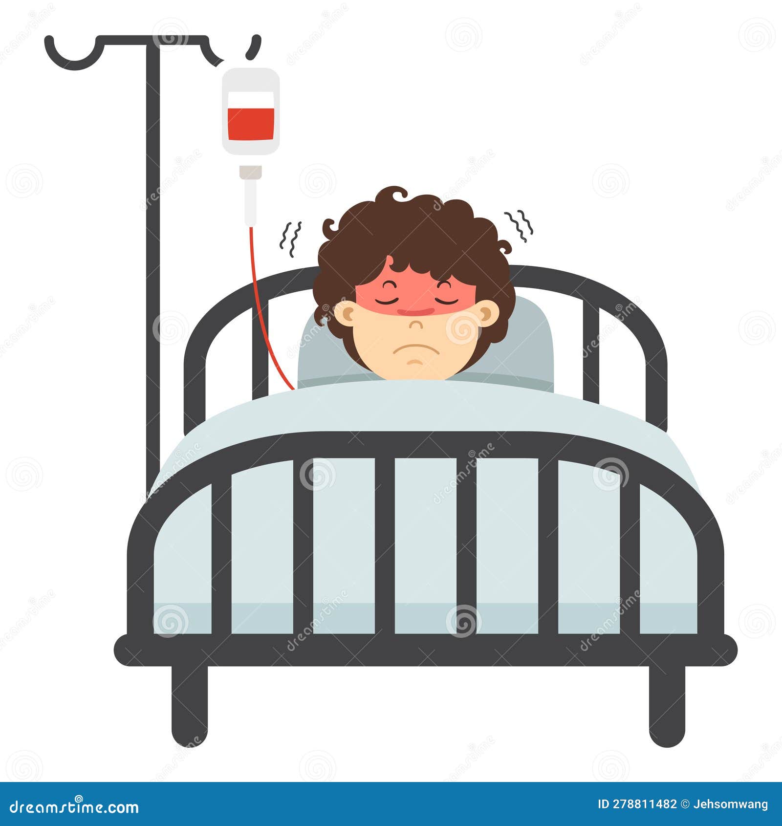 Kid Boy Lying in Bed with High Fever Stock Vector - Illustration of ...