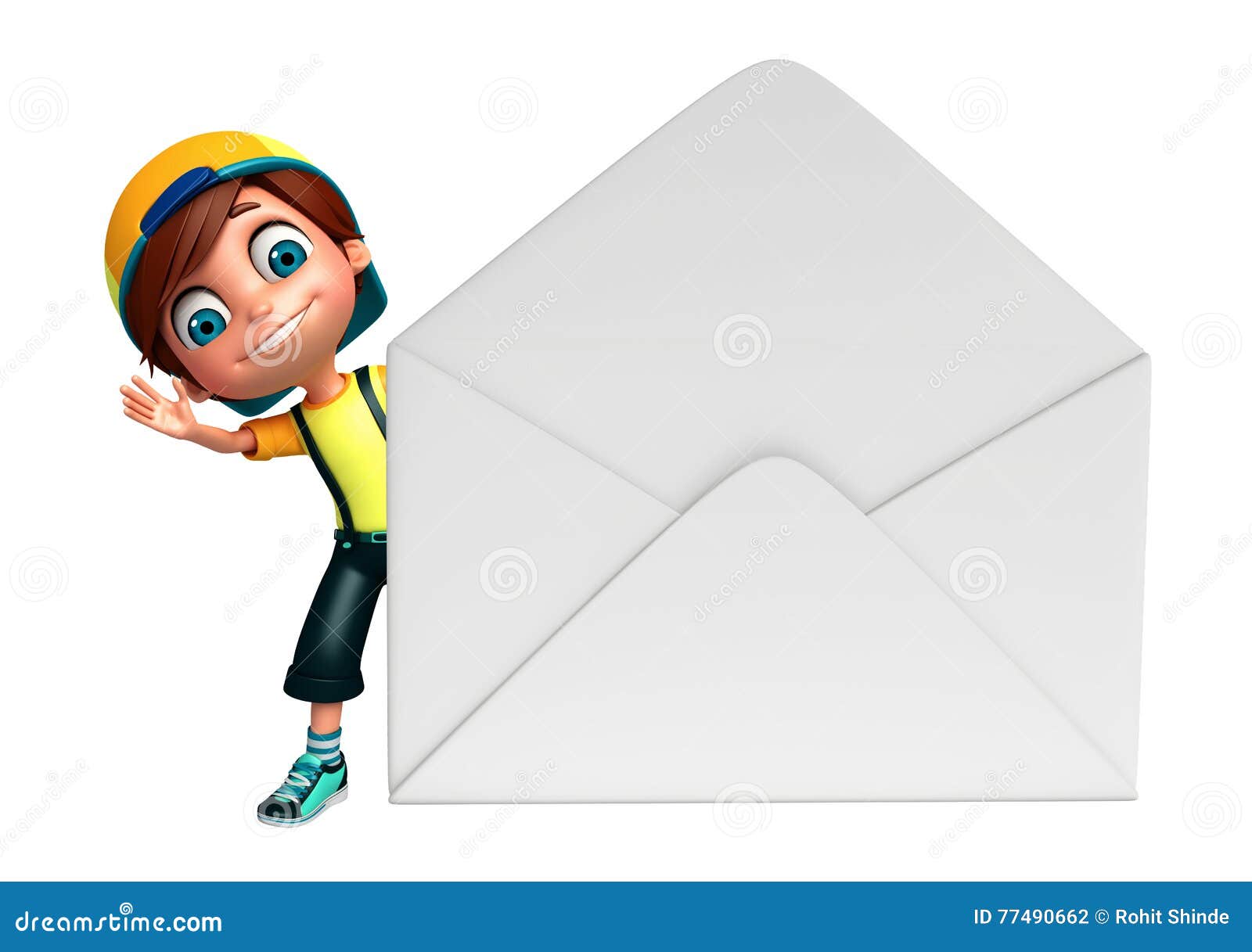 Kid boy with mail stock illustration. Illustration of isolated - 77490662