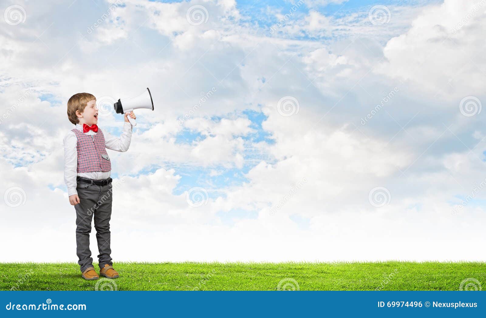 Kid boy with megaphone stock photo. Image of loudspeaker - 69974496