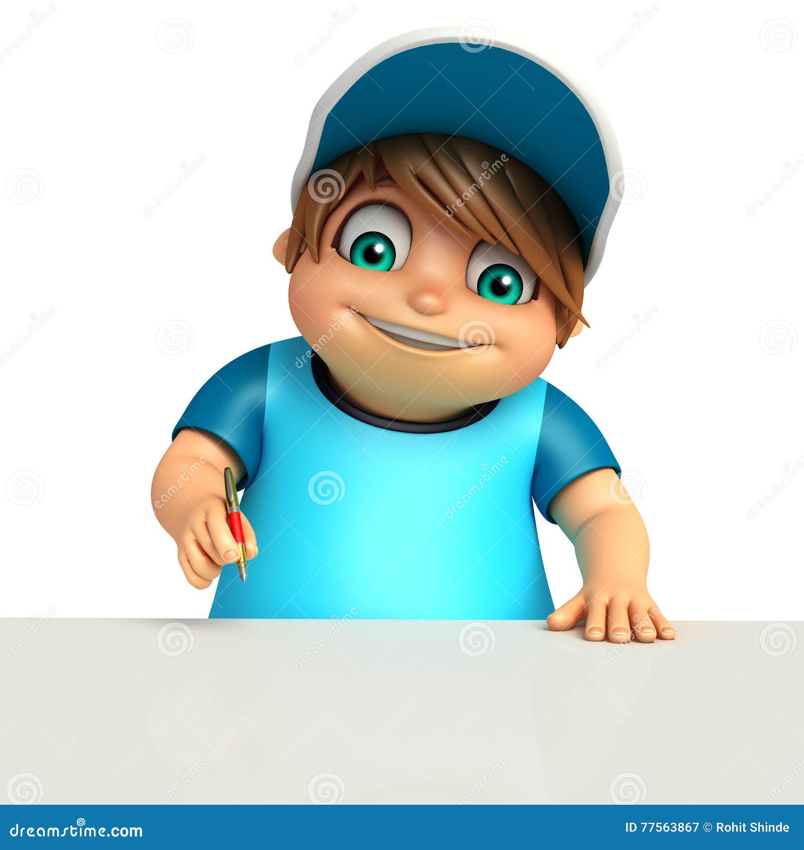 Kid boy with Pen stock illustration. Illustration of isolated - 77563867