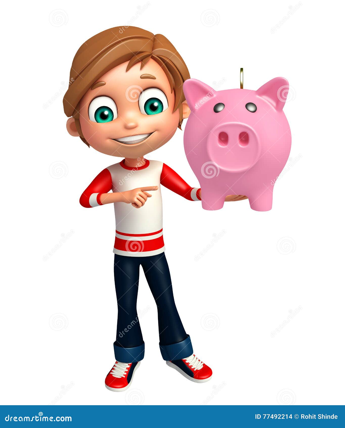 Kid boy with piggy bank stock illustration. Illustration of cute - 77492214