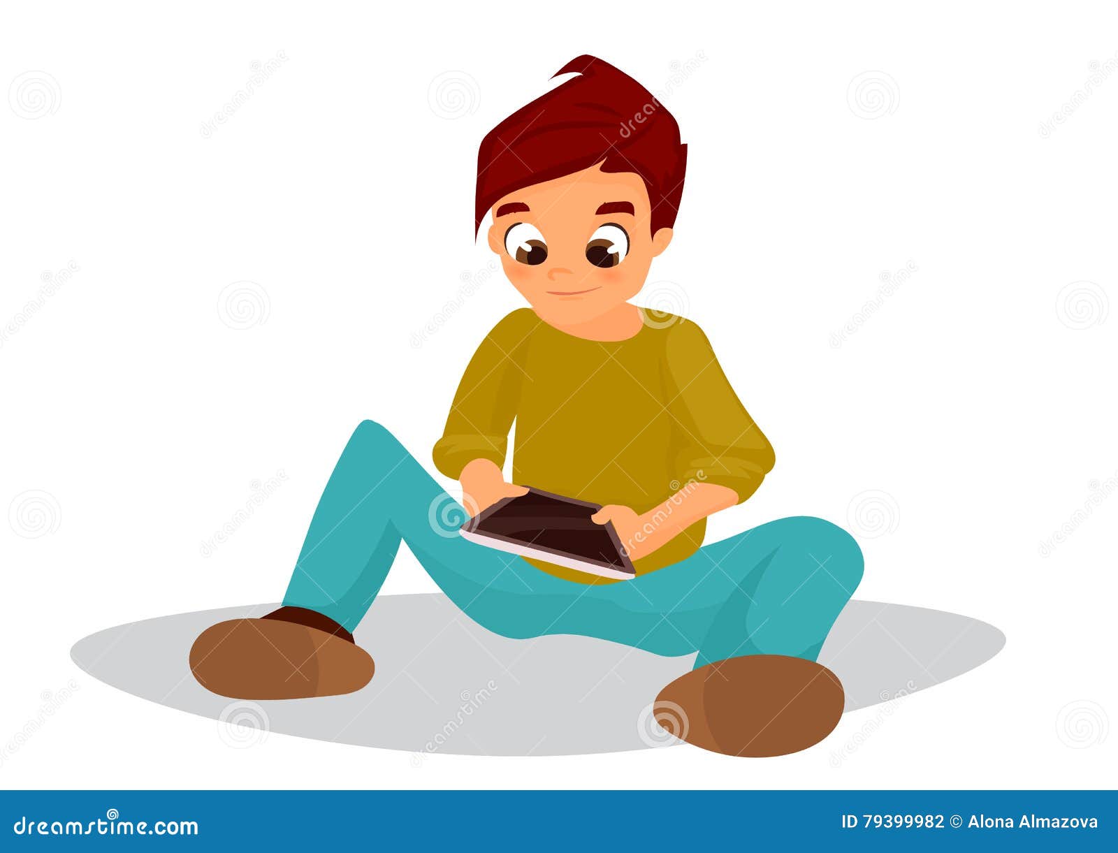 Kid Boy Playing on a Digital Tablet Stock Vector - Illustration of ...