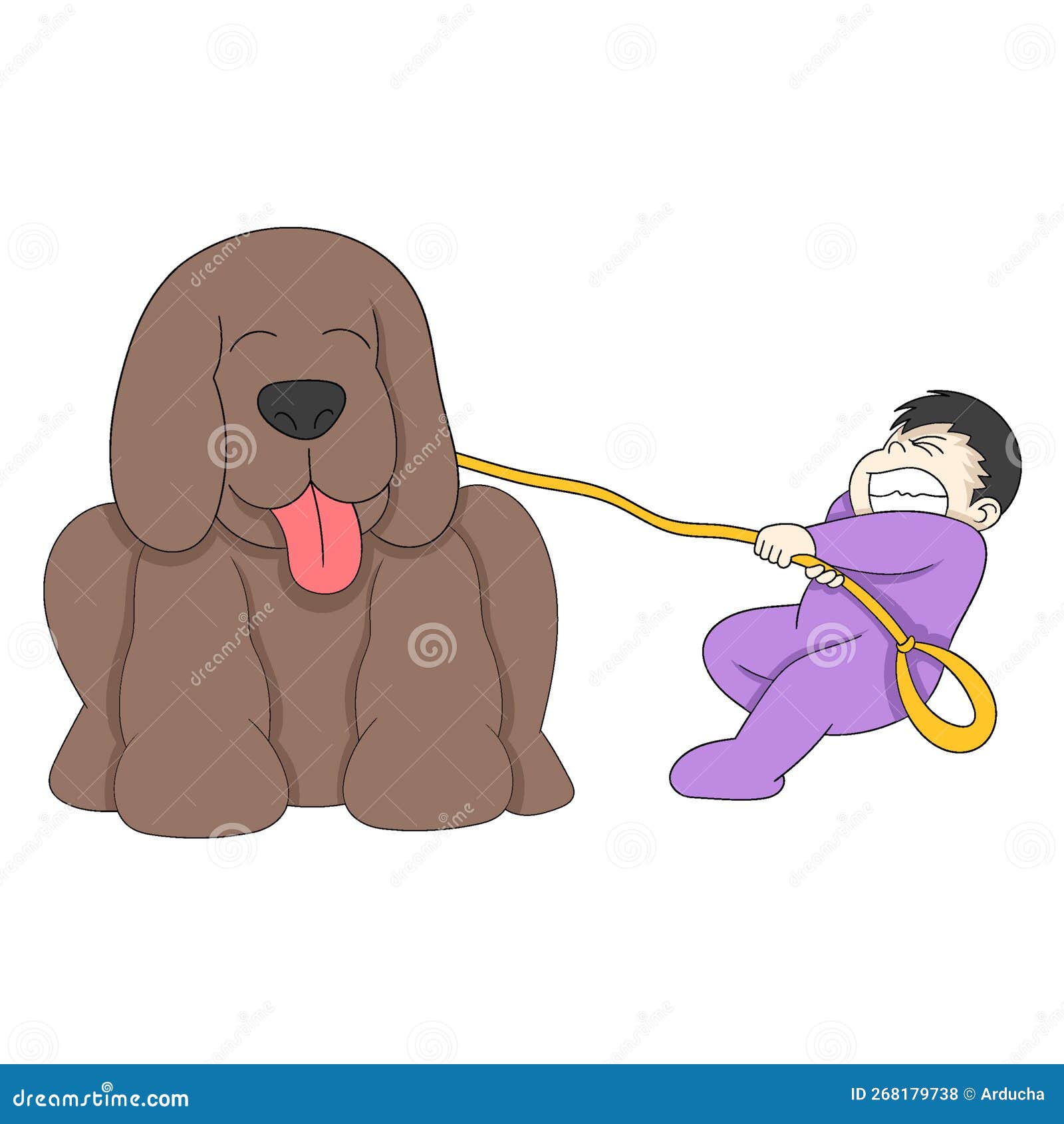 Kid Boy is Playing with His Big Pet Dog Pulling the Rope Stock Vector ...