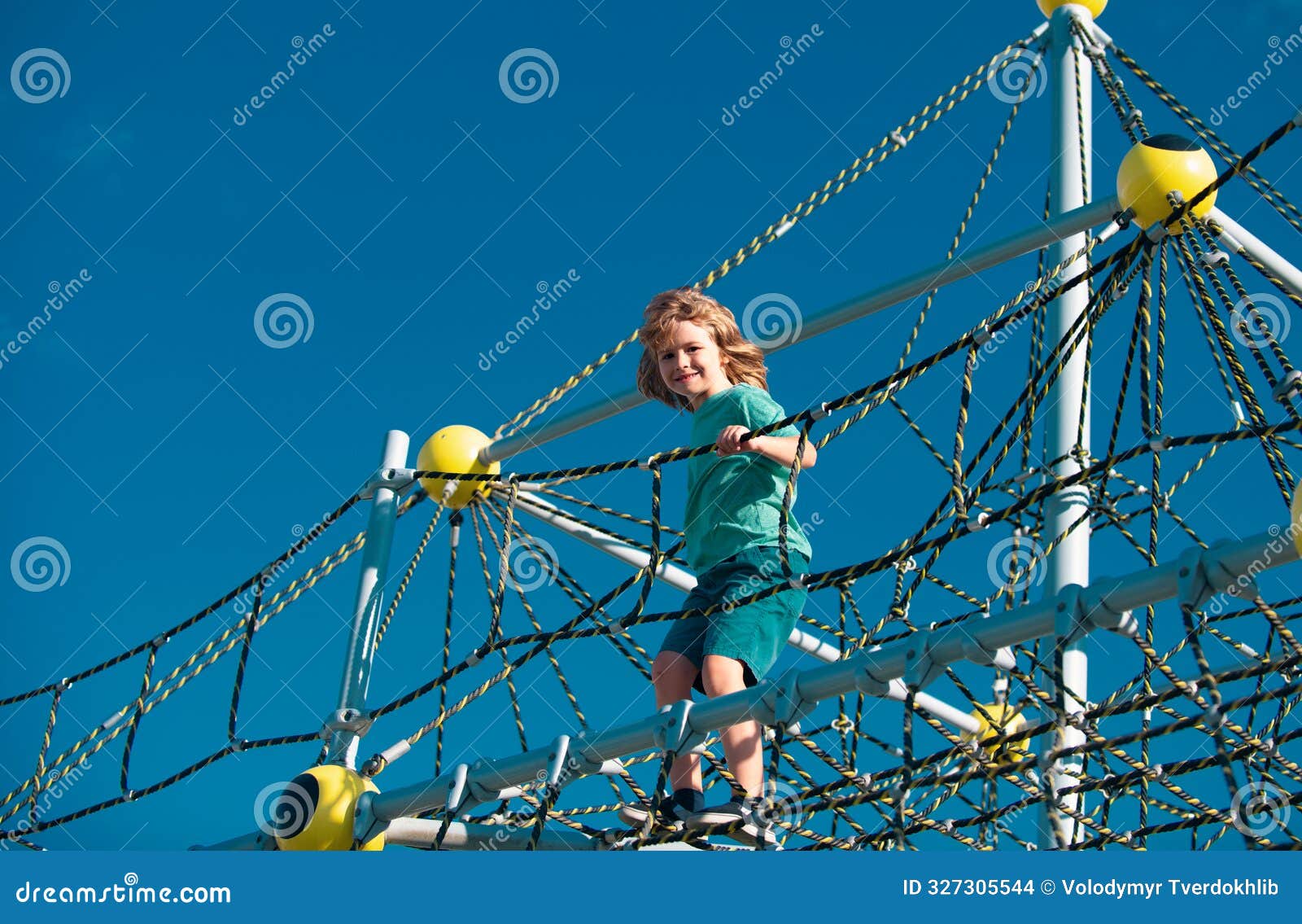 Kid Boy Playing on the Rope Outdoor Playground. Stock Photo - Image of ...