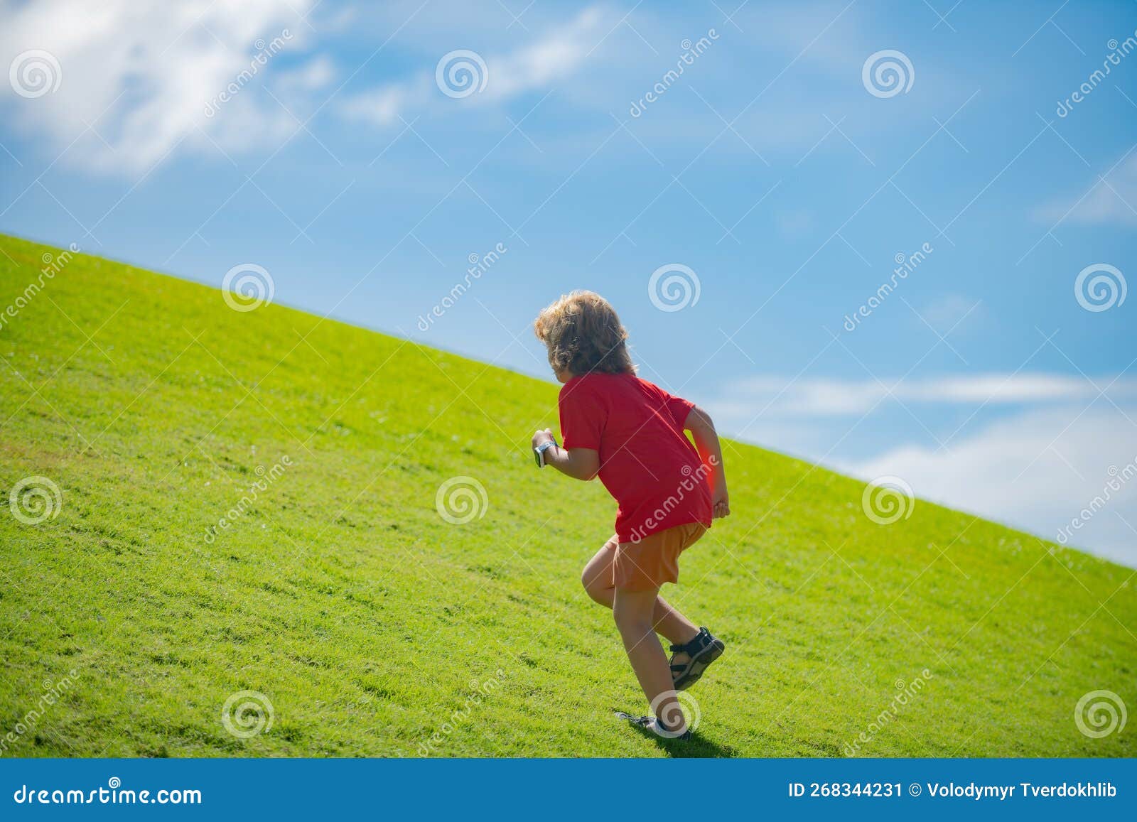 Kid Boy Playing and Running in the Summer Park. Stock Image - Image of ...