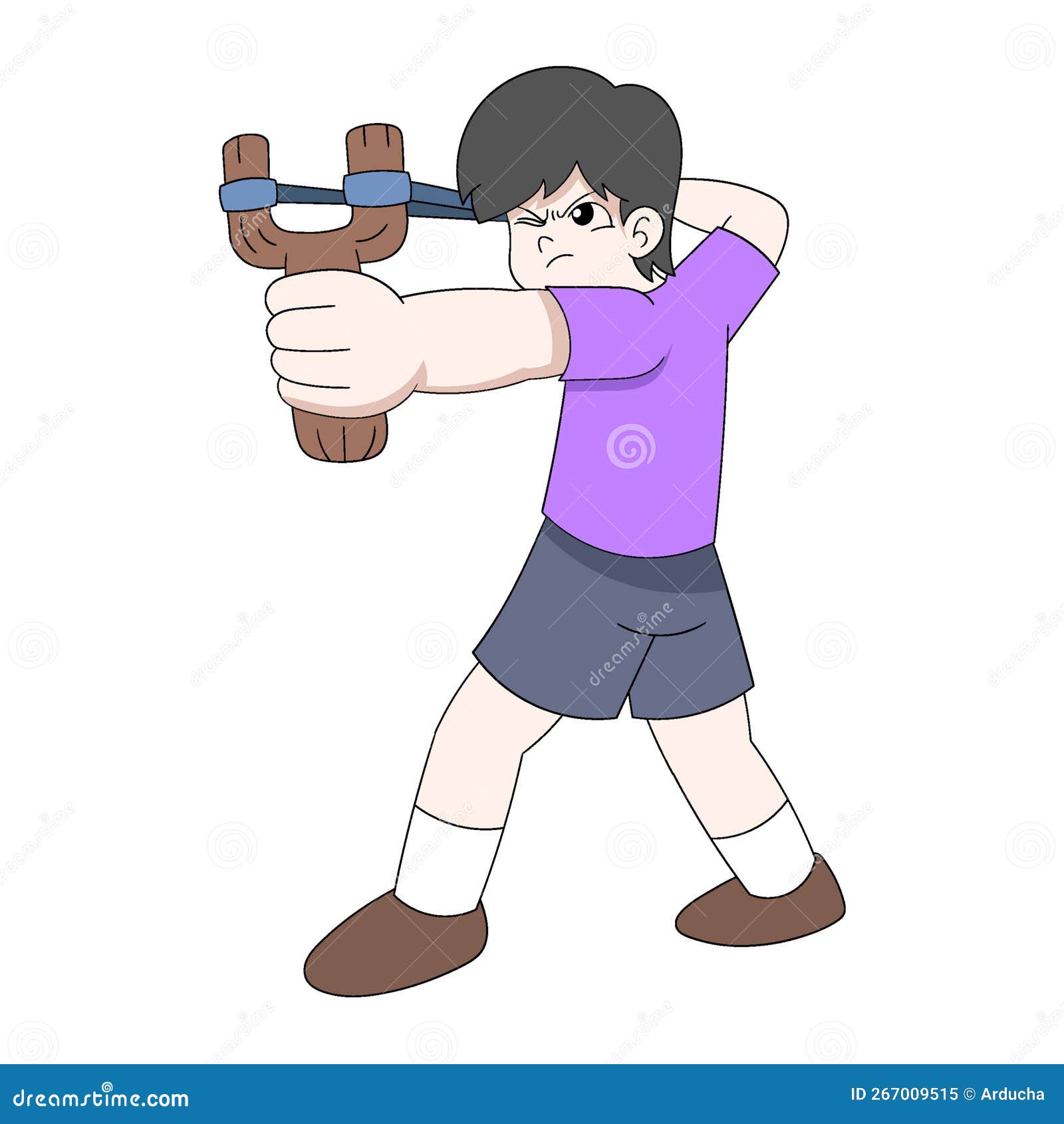 Kid Boy is Playing Slingshot Interesting Shooting Stock Vector ...