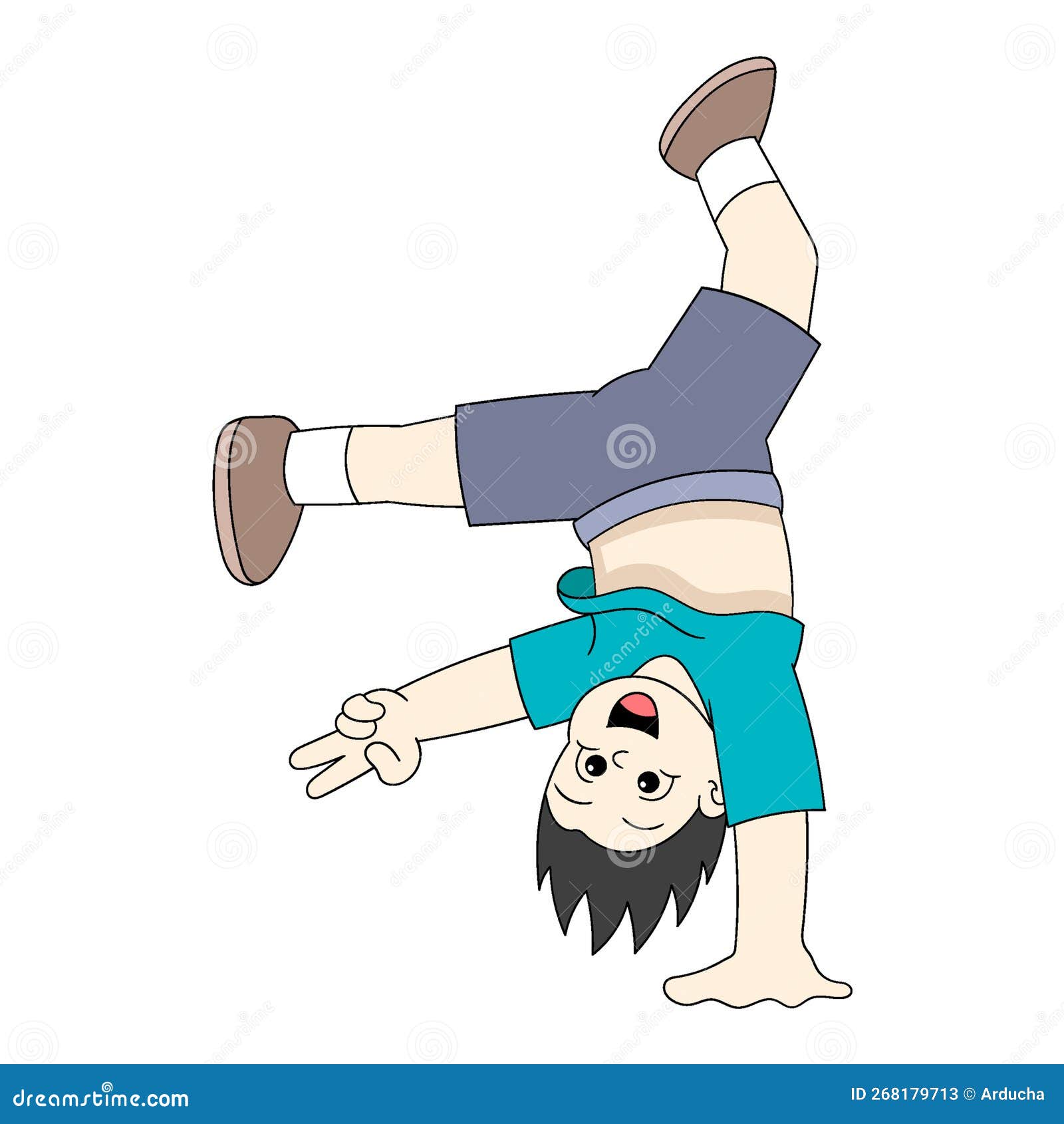 Kid Boy is Playing Standing Upside Down with One Hand Stock Vector ...