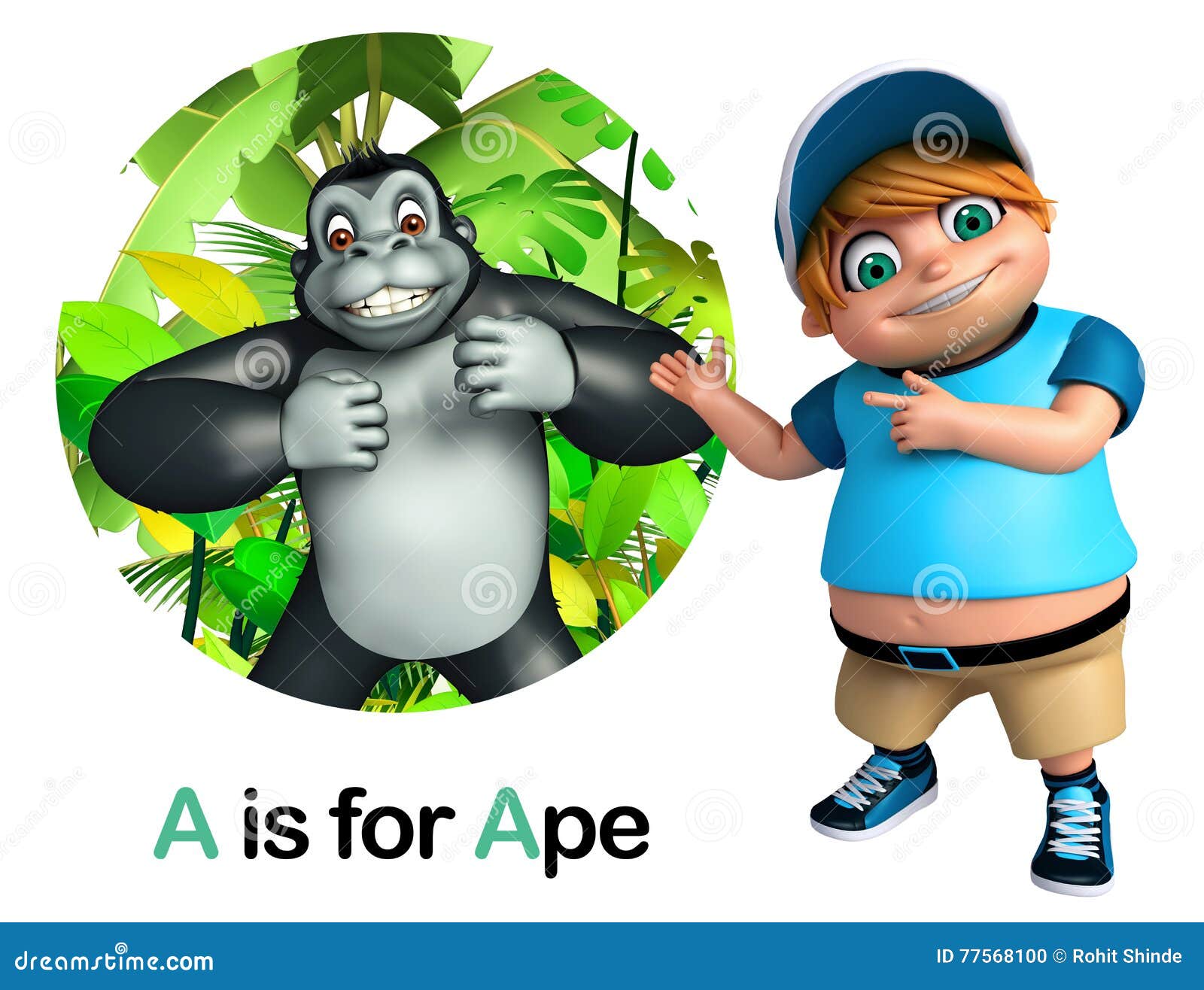 Kid boy pointing Ape stock illustration. Illustration of mammals - 77568100