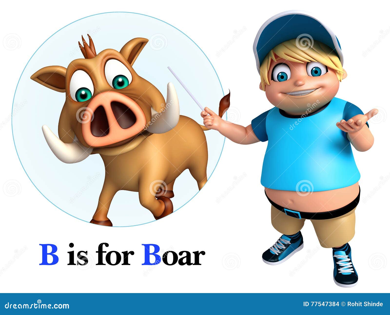 Kid boy pointing Boar stock illustration. Illustration of boar - 77547384