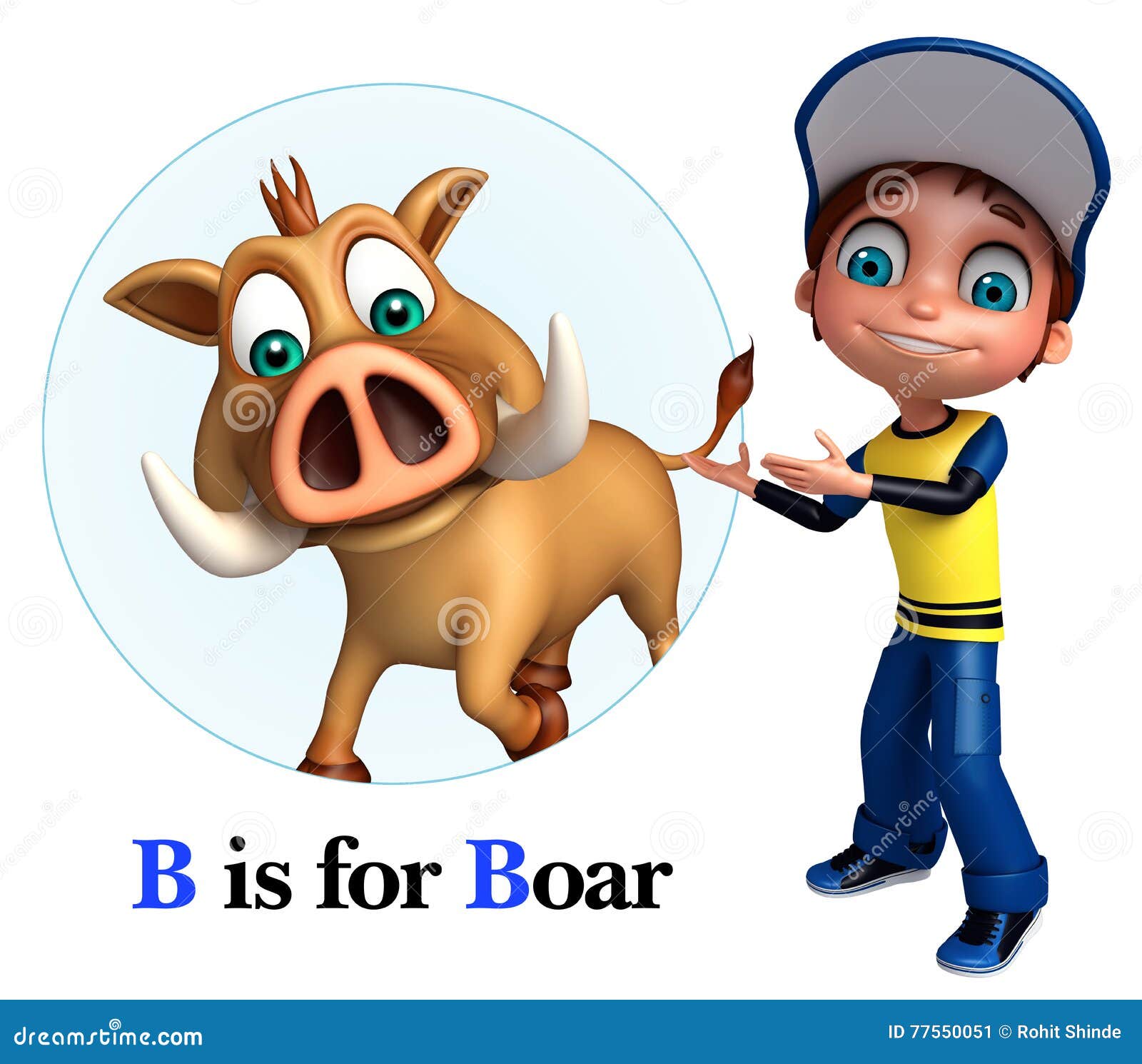 Kid boy pointing Boar stock illustration. Illustration of farm - 77550051