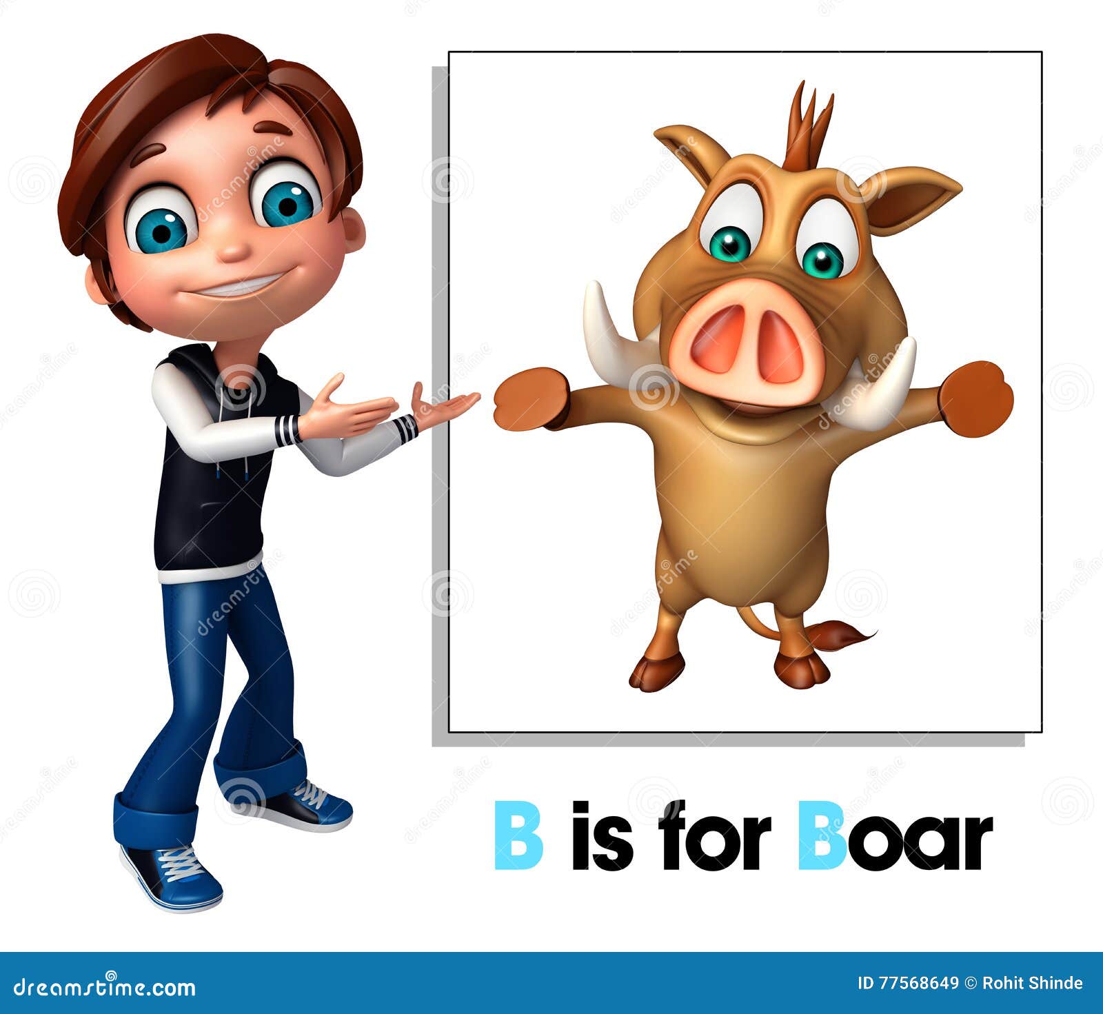 Kid boy pointing Boar stock illustration. Illustration of gourmet ...