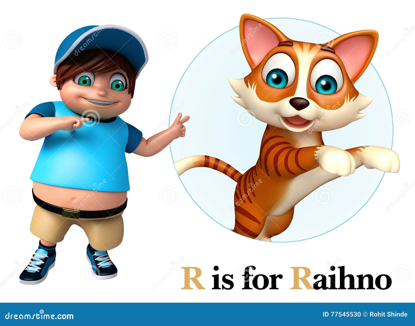 Kid boy pointing Cat stock illustration. Illustration of tabby - 77545530