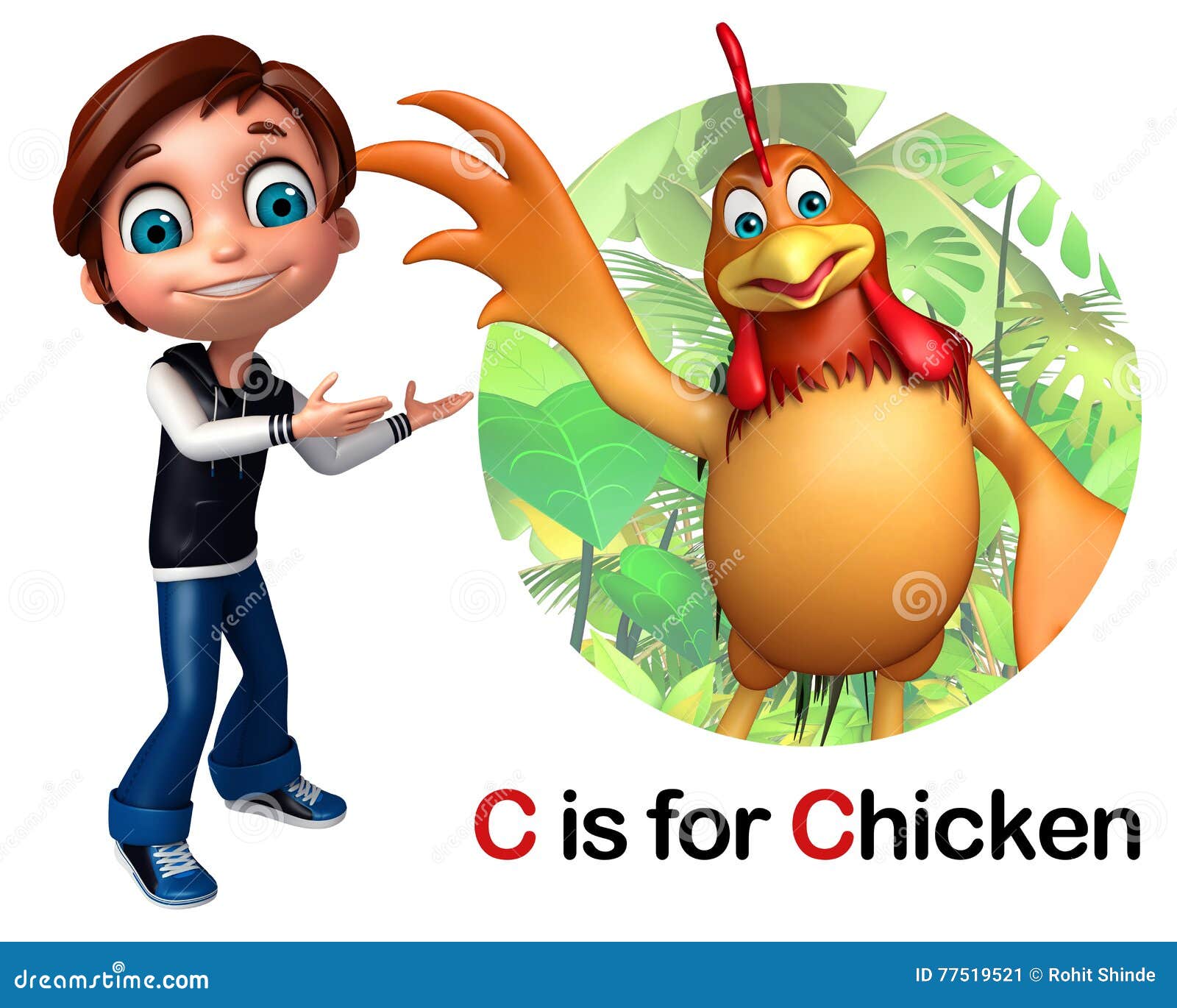 Kid boy pointing Chicken stock illustration. Illustration of chicks ...