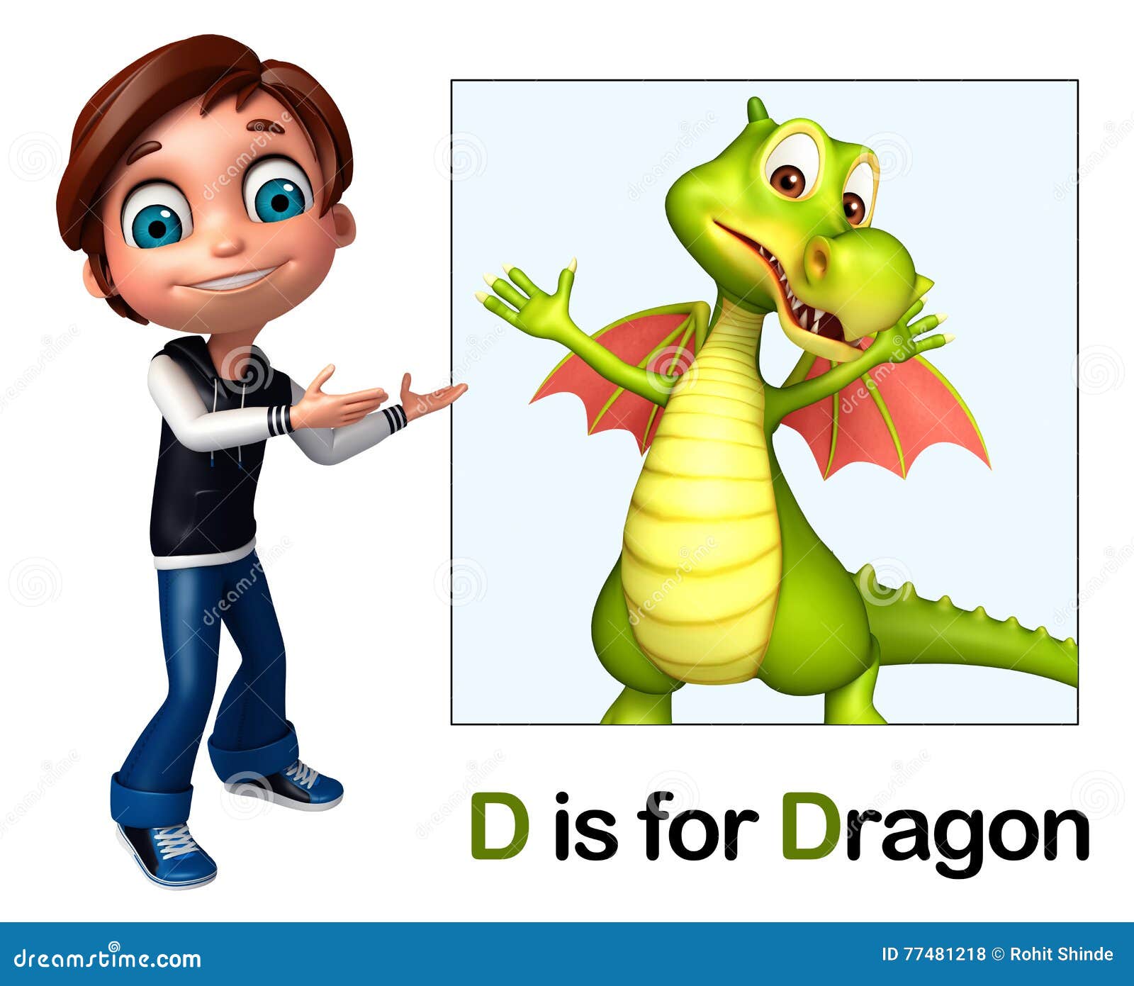 Kid Boy Pointing Dragon Royalty-Free Cartoon | CartoonDealer.com #77477531
