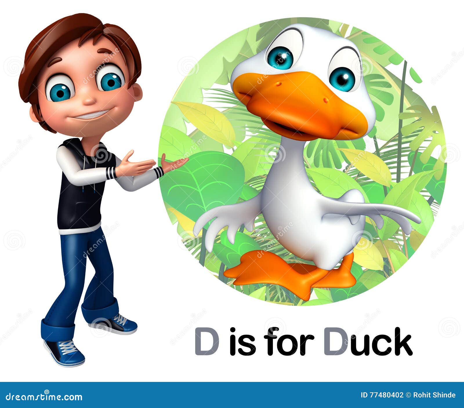 Kid boy pointing Duck stock illustration. Illustration of education ...