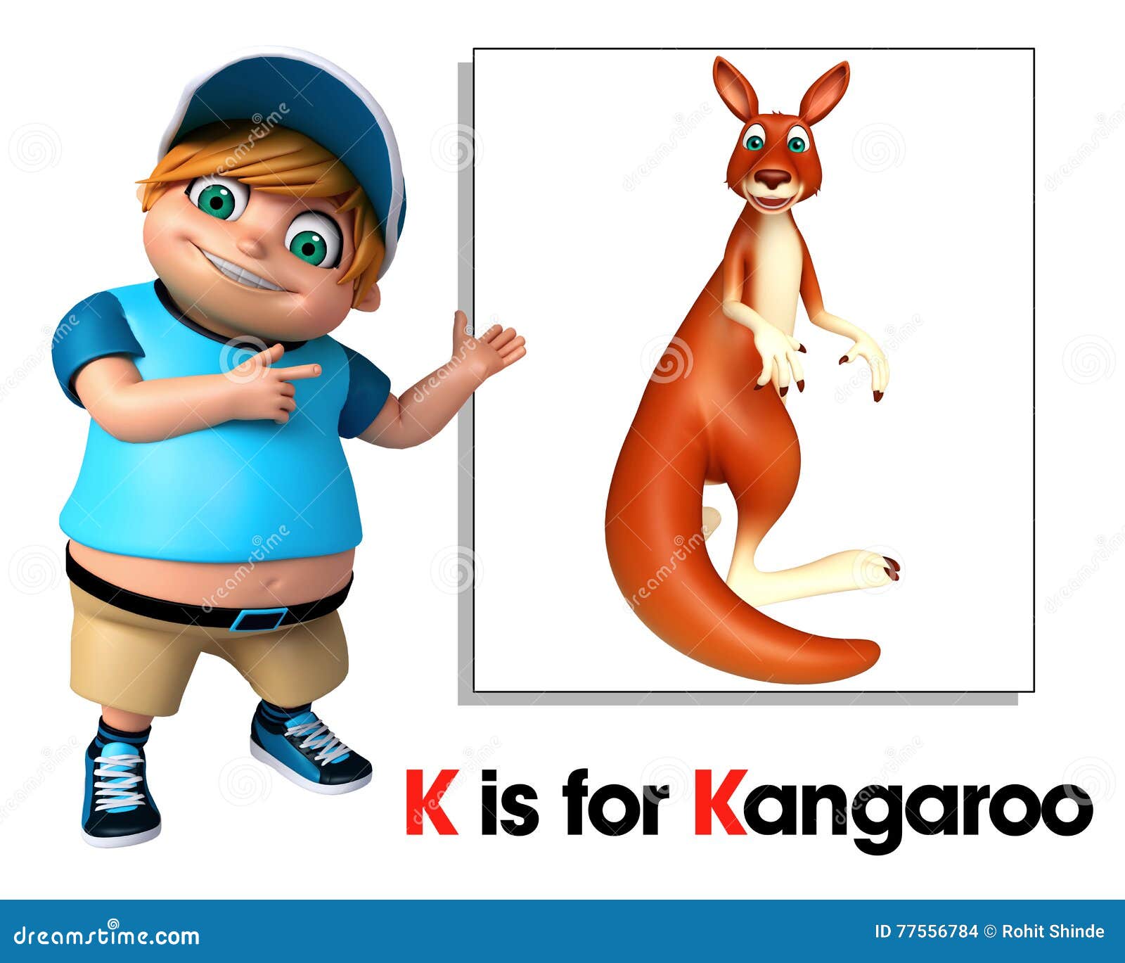 Kid boy pointing Kangaroo stock illustration. Illustration of cartoon ...