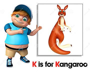 Kid boy pointing Kangaroo stock illustration. Illustration of cartoon ...