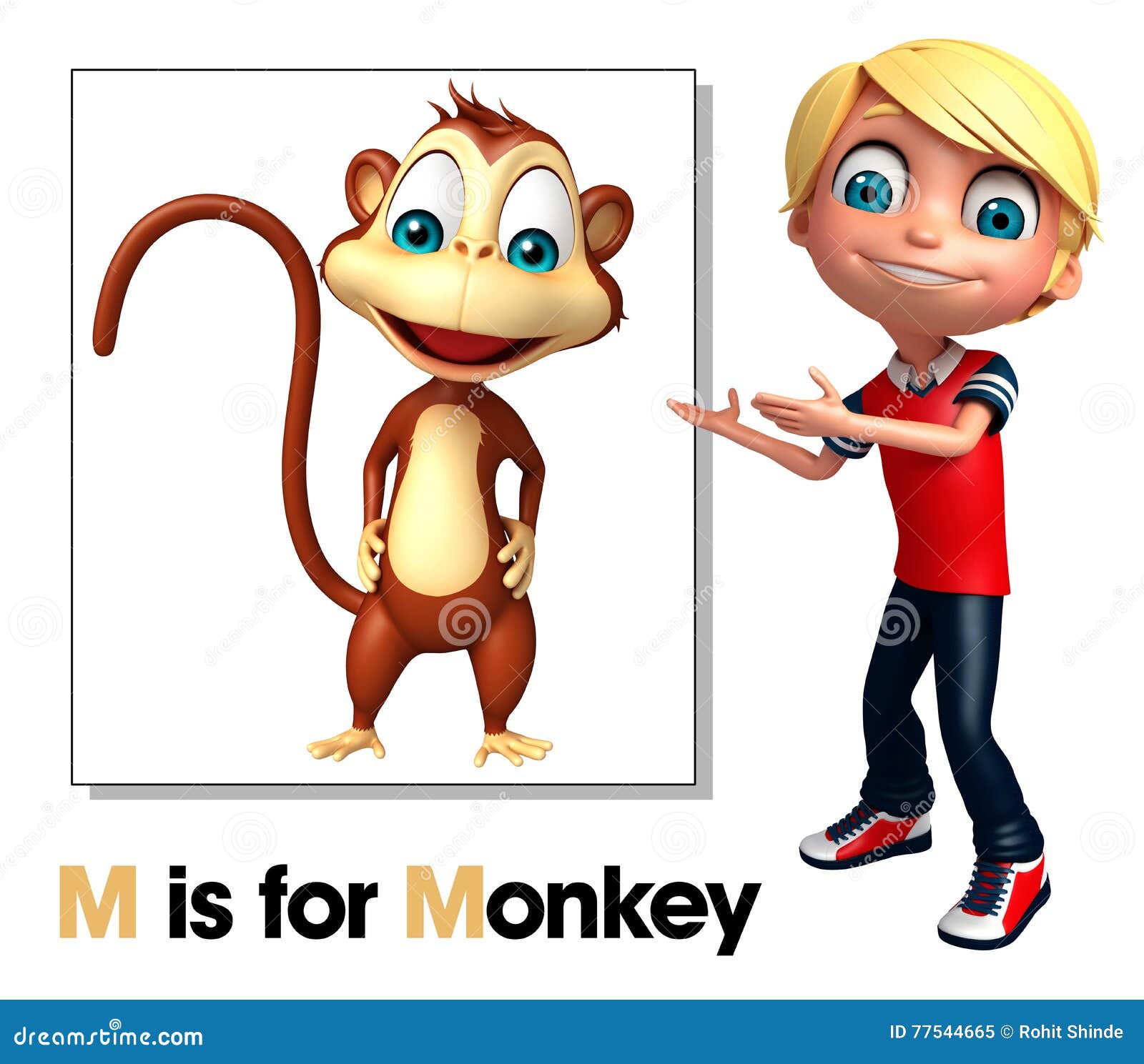 Kid boy pointing Monkey stock illustration. Illustration of mammal ...