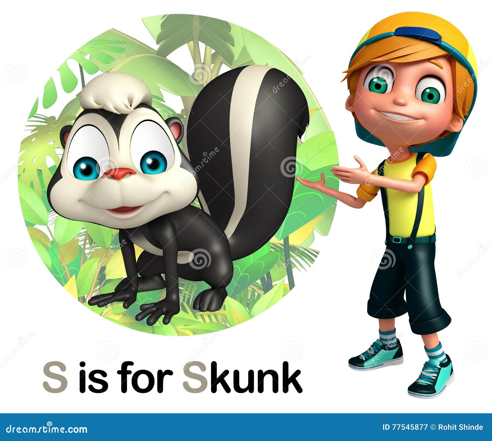 Kid boy pointing Skunk stock illustration. Illustration of animal ...