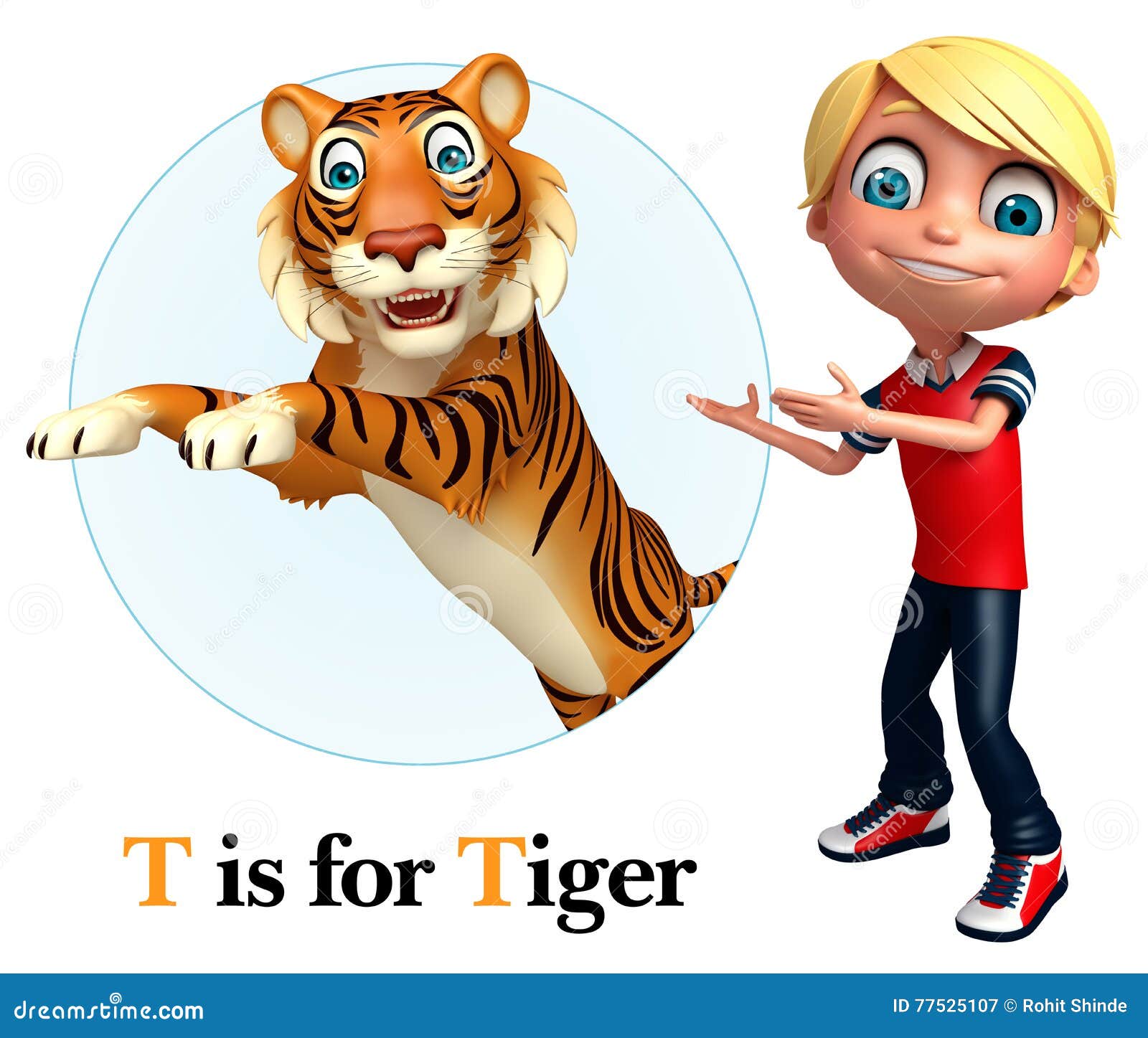 Kid boy pointing Tiger stock illustration. Illustration of natial ...