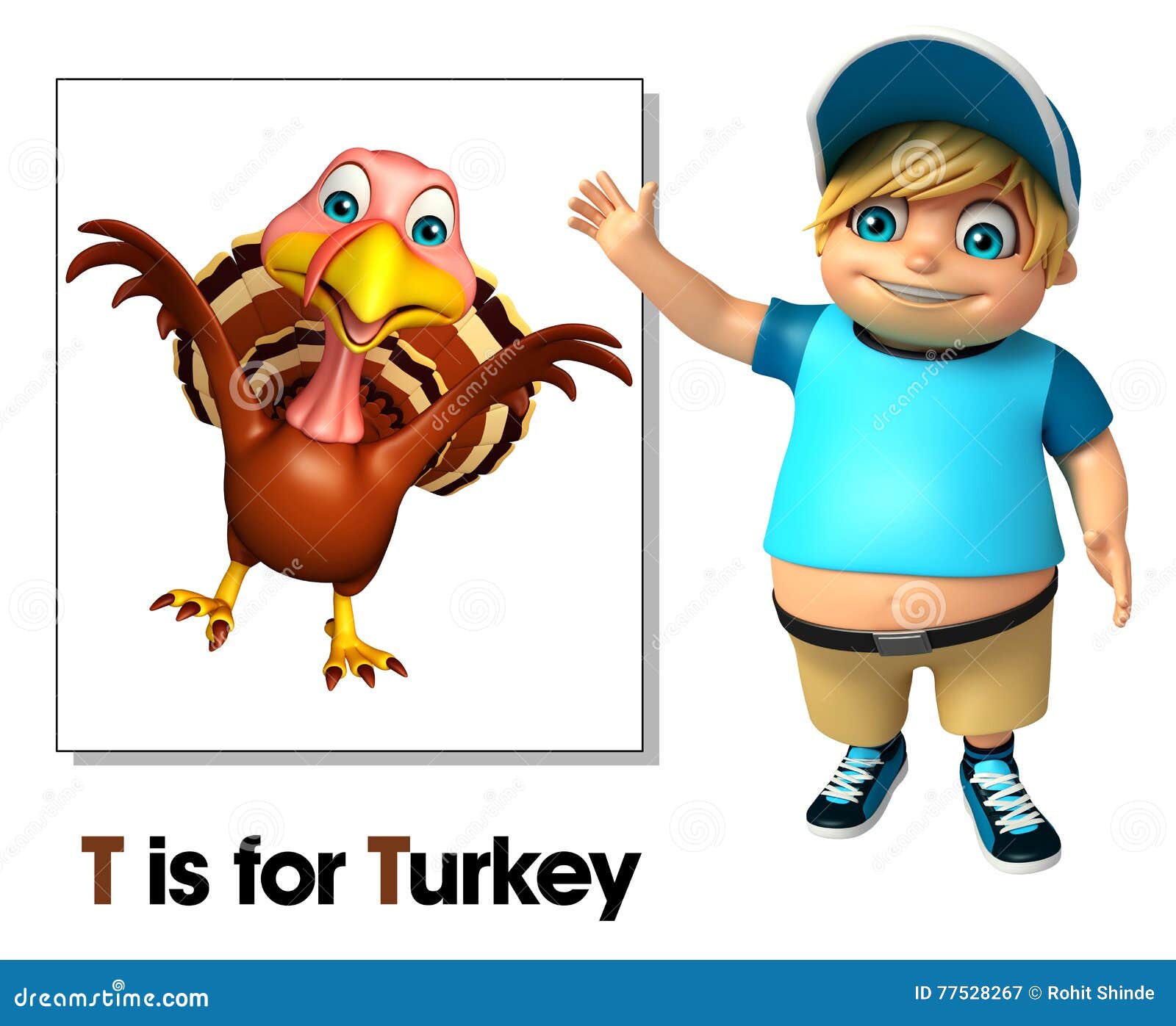 Kid boy pointing Turkey stock illustration. Illustration of meat - 77528267